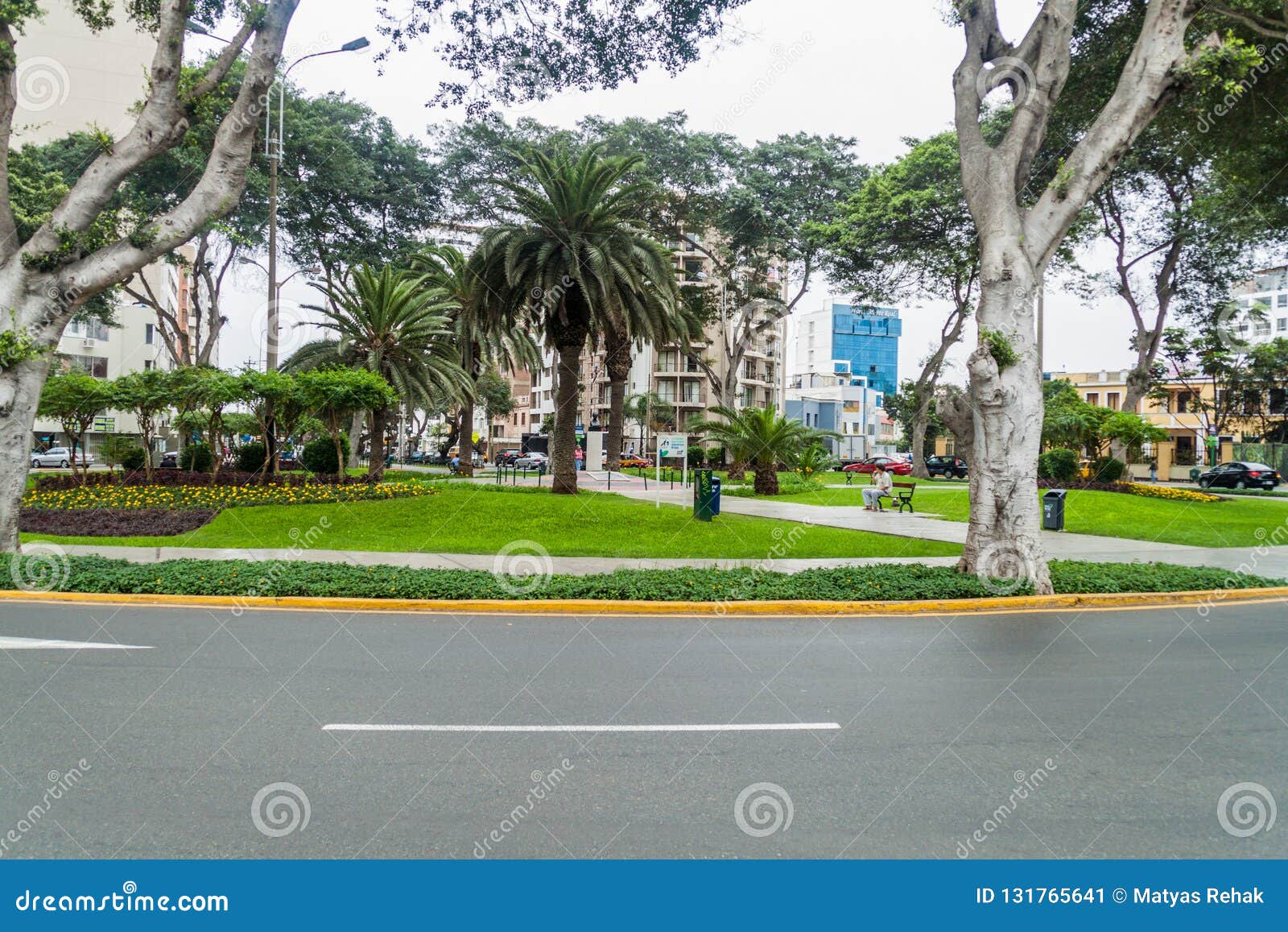 LIMA, PERU - JUNE 4, 2015: Small Park in Miraflores District of Li ...