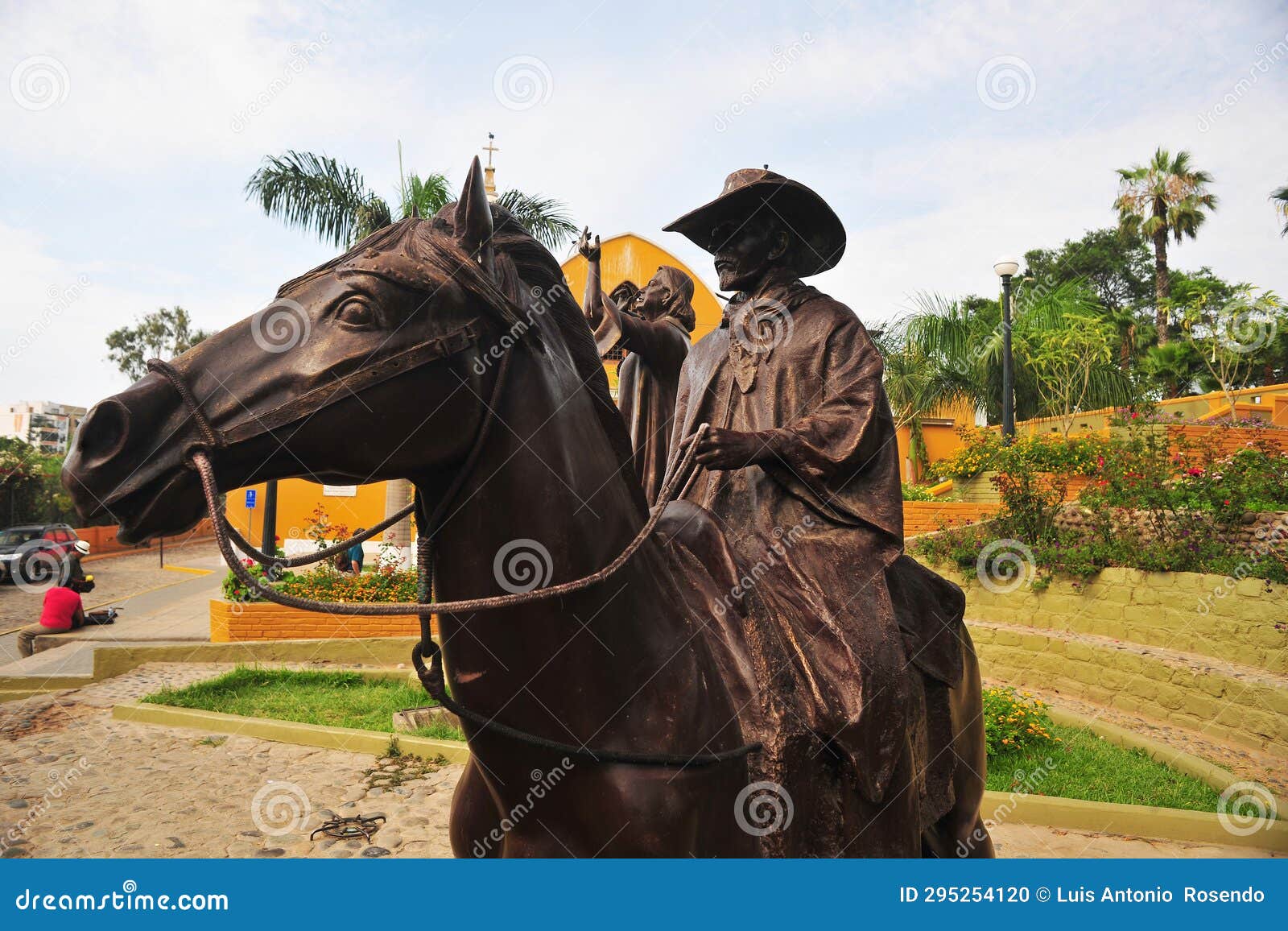 LIMA, View of the Statue of Y Chalan Con Paso Horse, with Barranco in ...