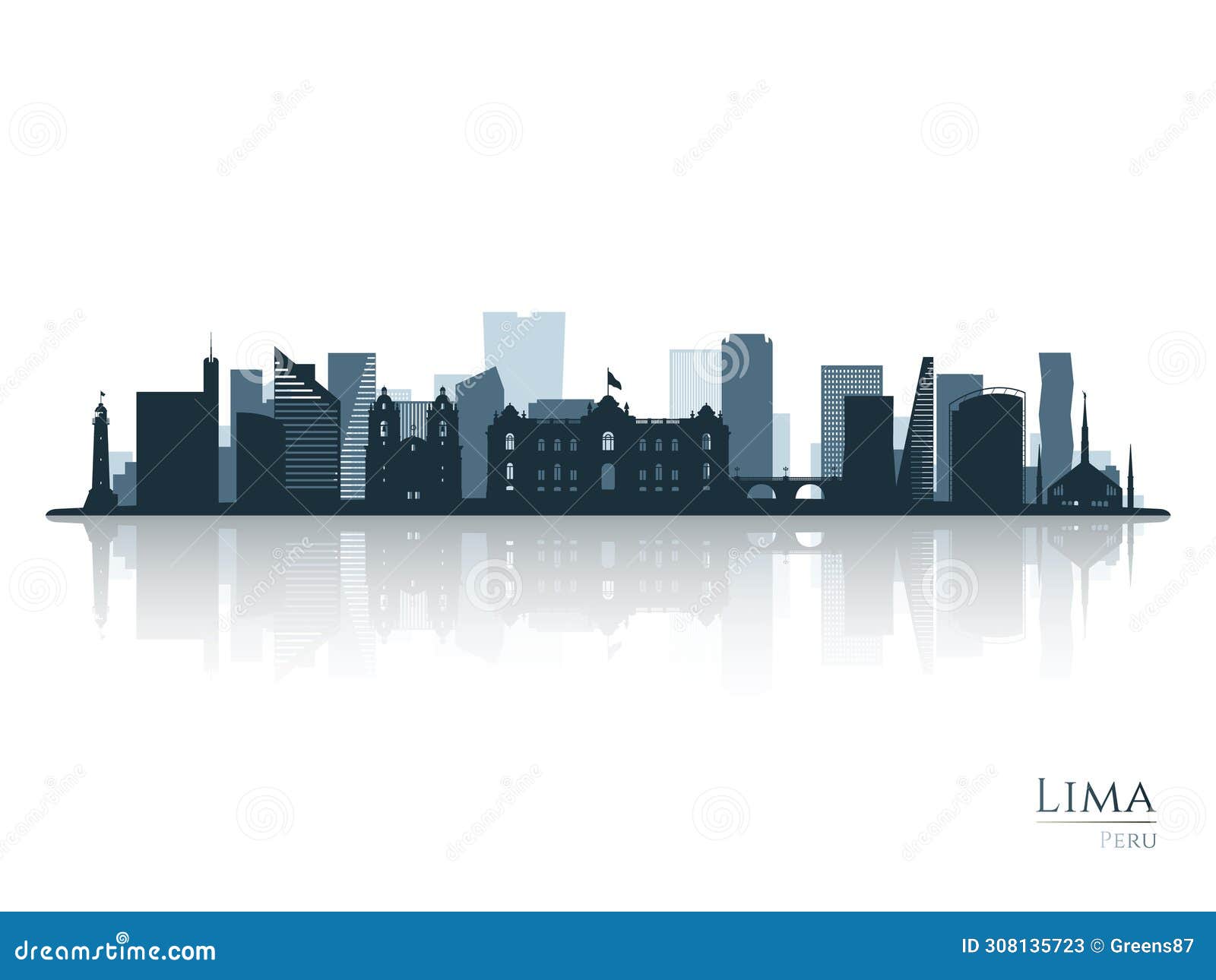 Lima Skyline Silhouette with Reflection. Stock Vector - Illustration of ...