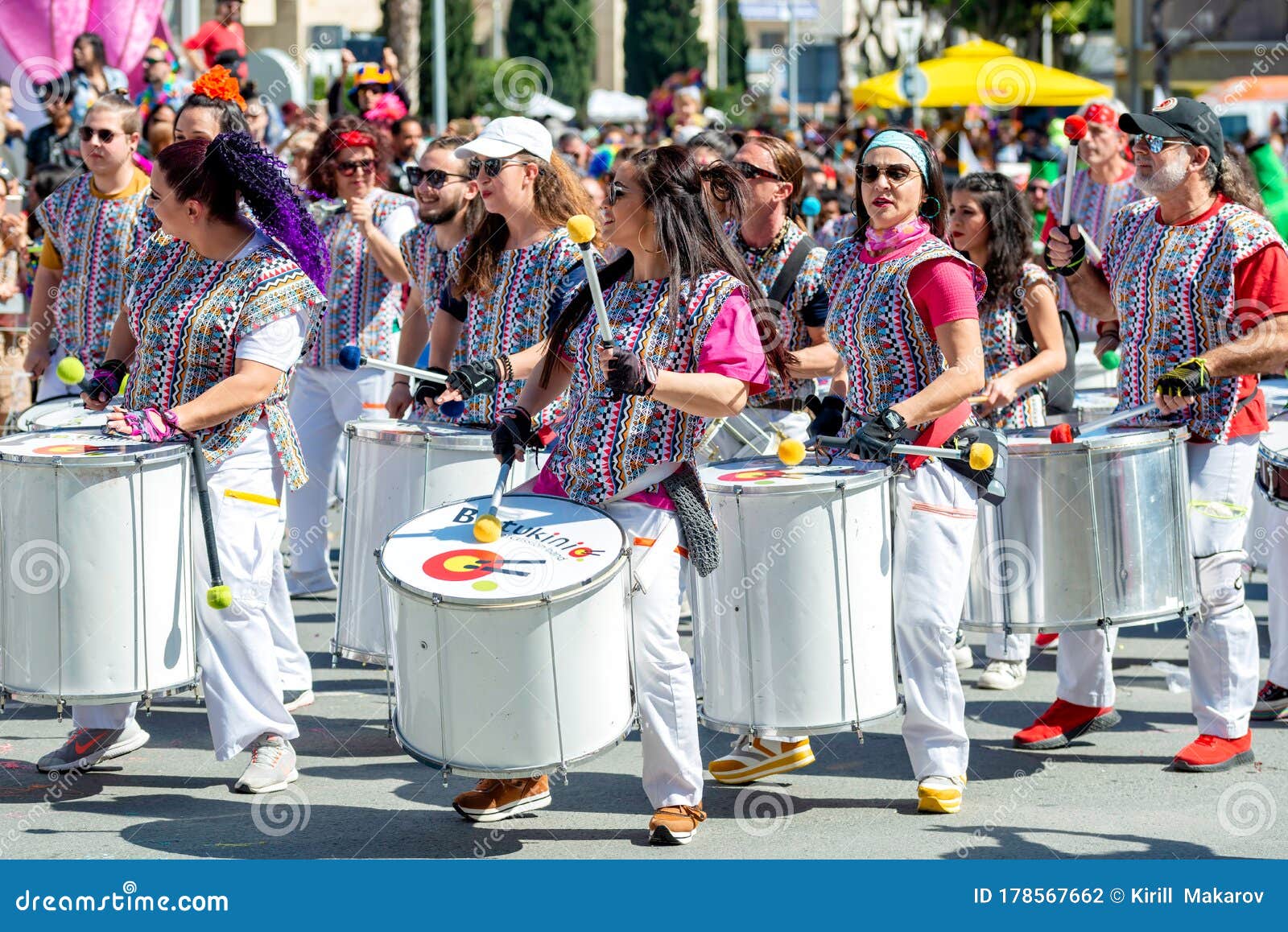 LIMASSOL, CYPRUS - March 01, 2020: Group of Drummers at Limassol ...