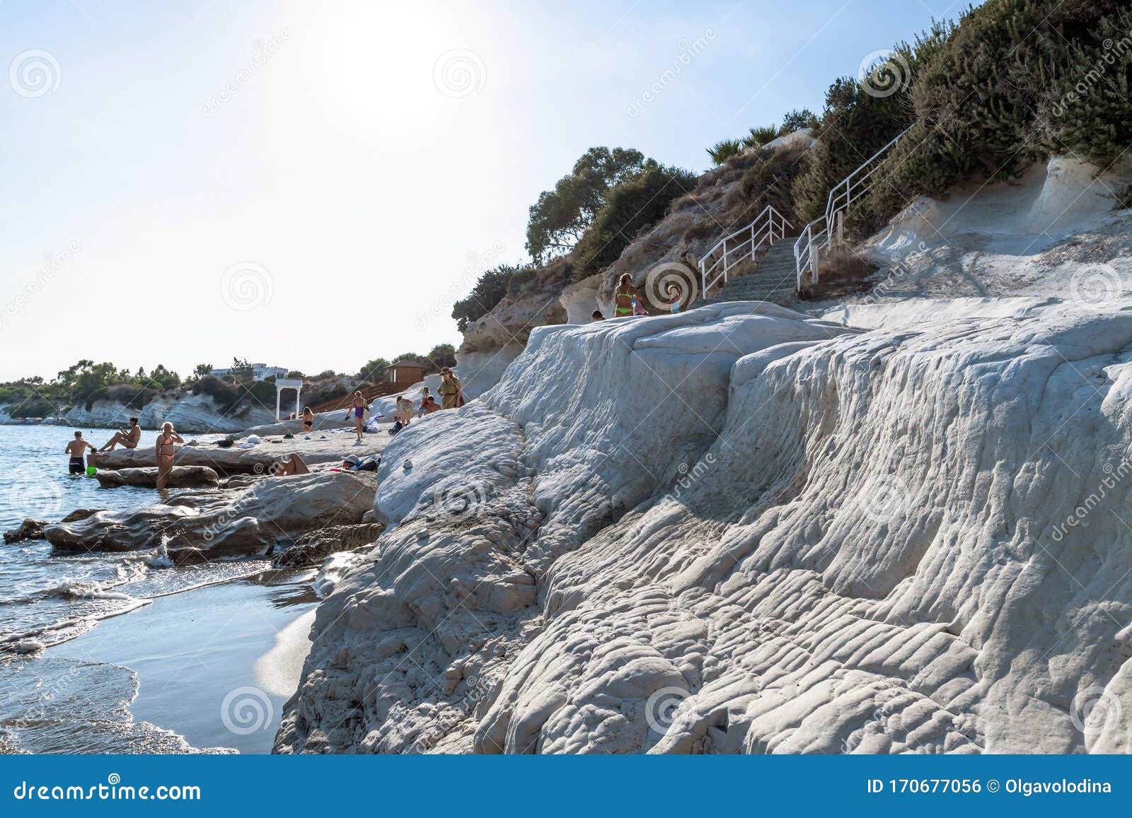 Limassol, Cyprus - Oct 10. 2019 People in Governor Beach with White ...