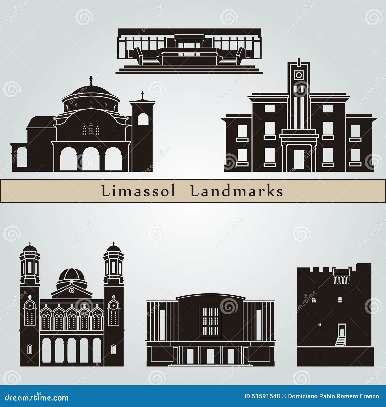 Limassol Landmarks and Monuments Stock Vector - Illustration of ...