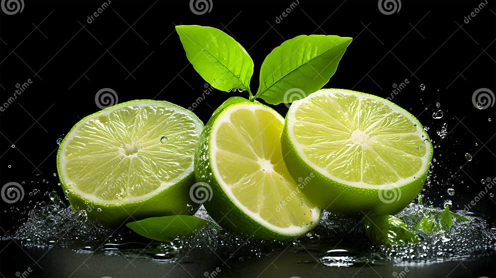 Lime Drops Water, Split Lime, Limes Water Splash, Stock Photo - Image ...
