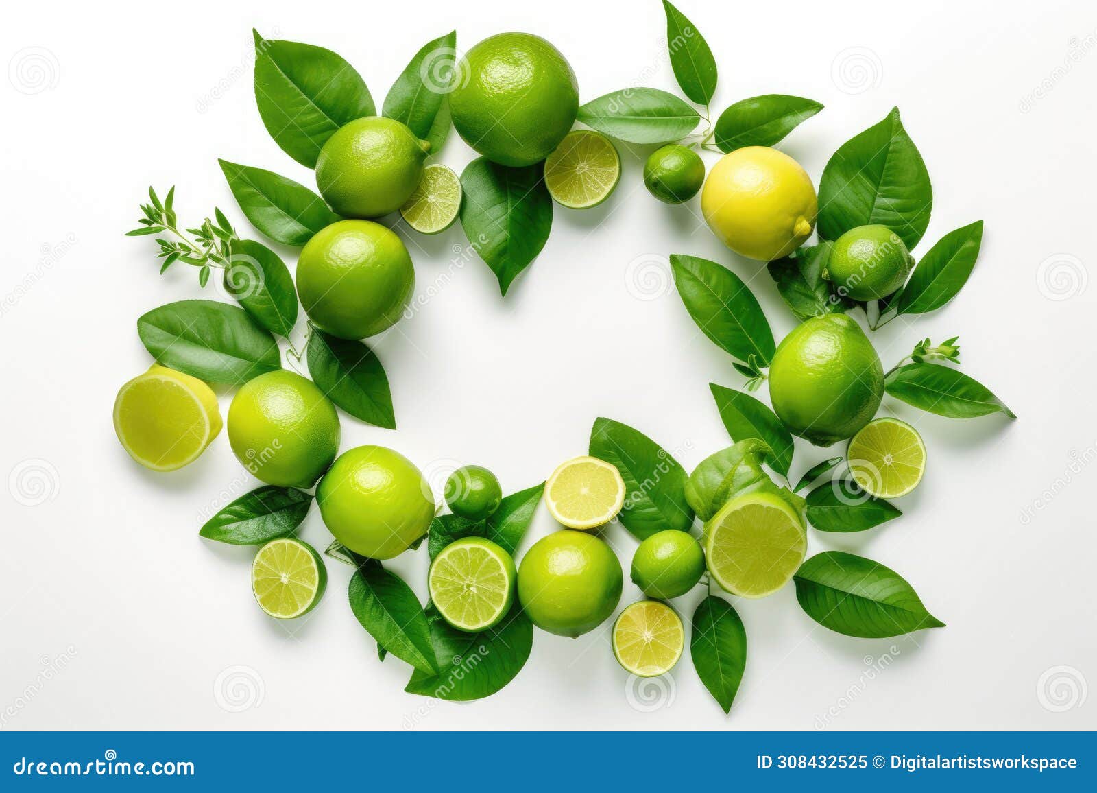 Lime Frame with Green Leaves on a White Background, Generative AI Stock ...