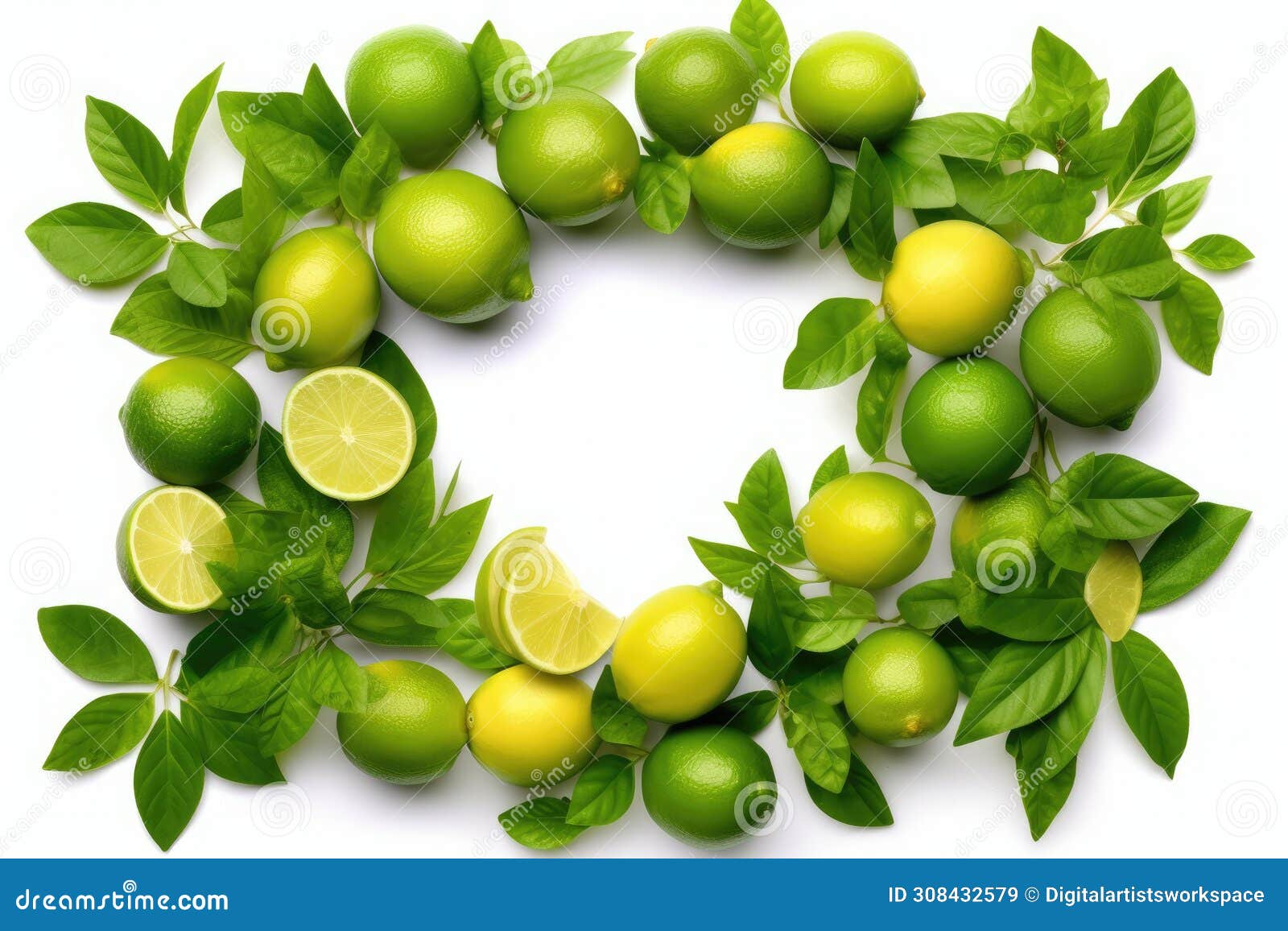 Lime Frame with Green Leaves on a White Background, Generative AI Stock ...