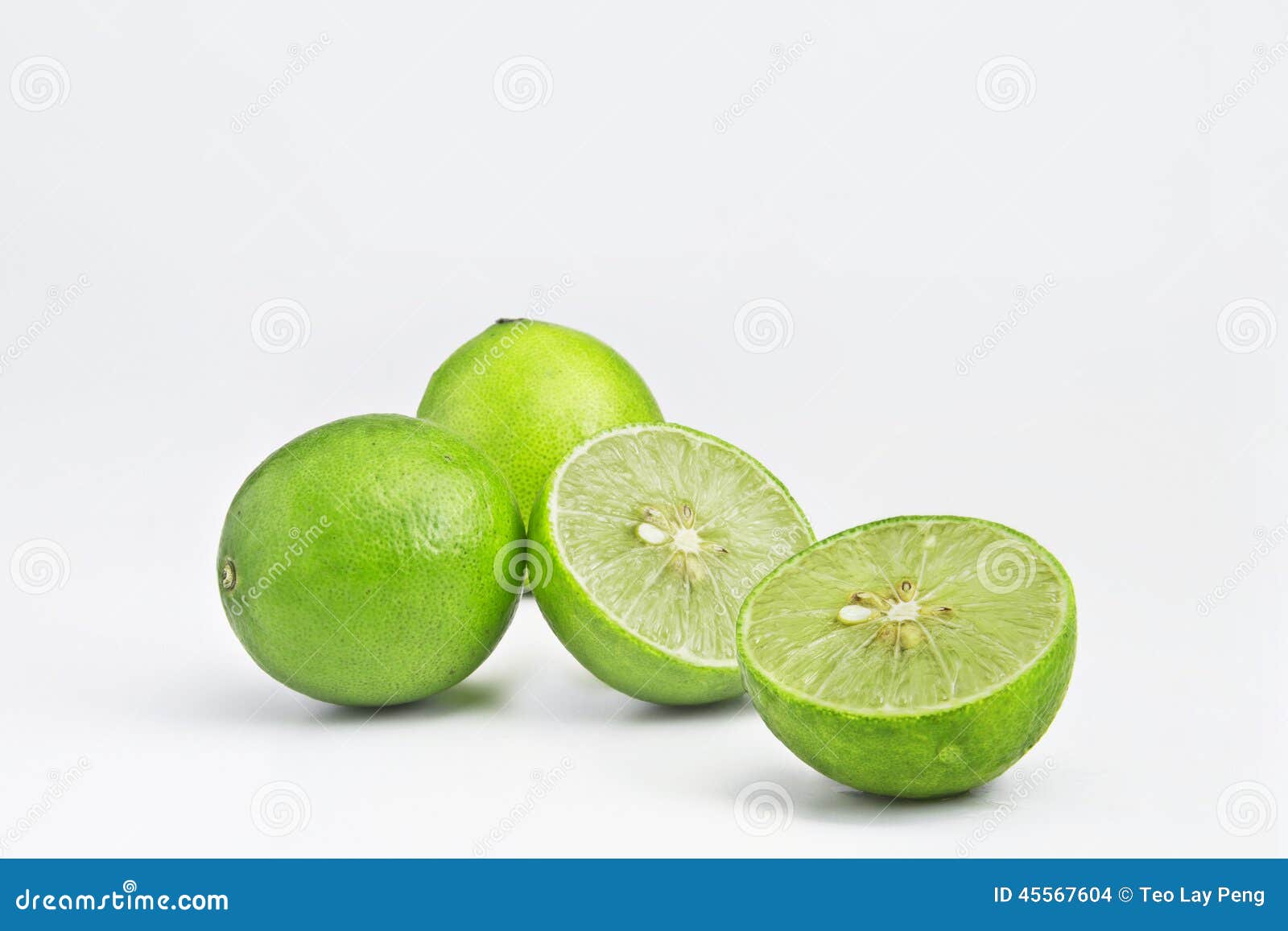 Lime Fruits With Green Leaf And Cut In Half Slice Isolated With ...