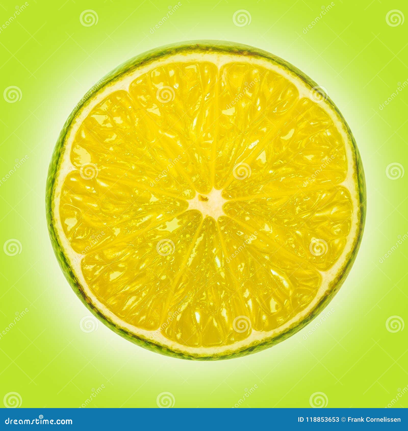 Macro of a Slice of Lemon on a Lime Green Background Stock Image ...