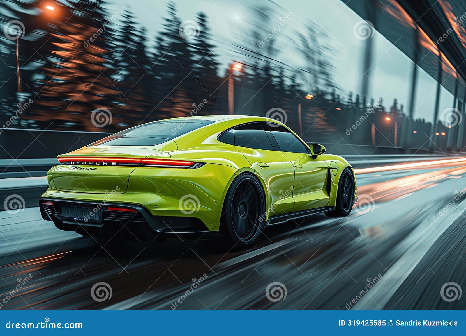 Lime Green Car on High Speed with Motion Blur. Generative AI. Stock ...