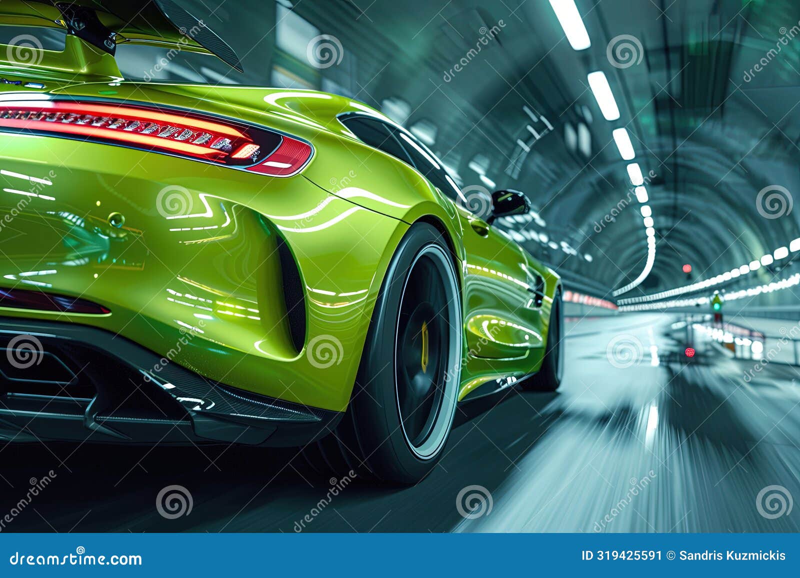 Lime Green Car on High Speed with Motion Blur. Generative AI. Stock ...