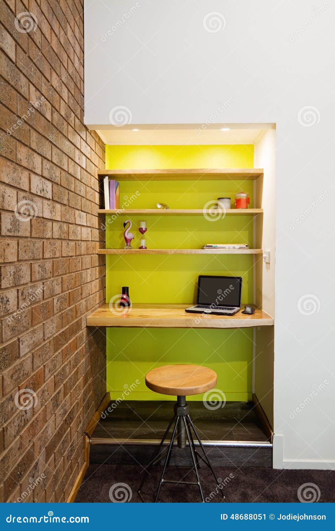 Lime Green Feature Wall Study Nook in Living Room Stock Image - Image ...