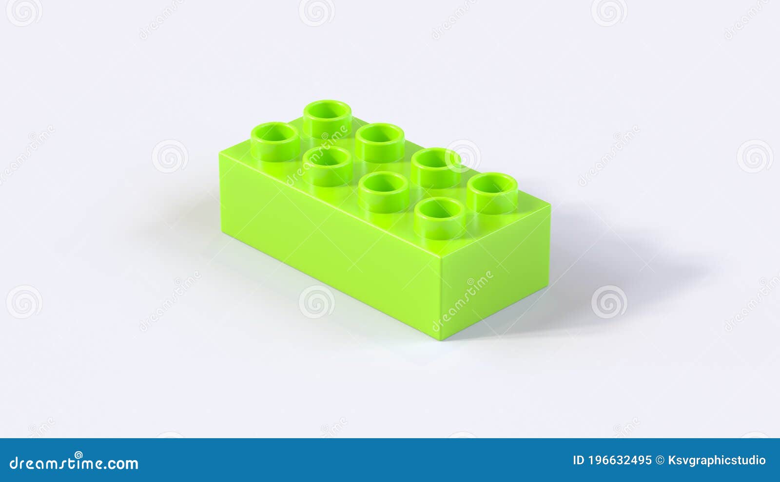 Lime Green Plastic Lego Block on a White Background. 3d Render with a ...