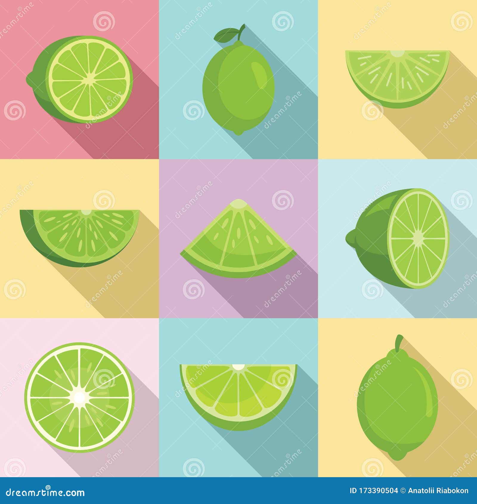 Lime icons set, flat style stock vector. Illustration of food - 173390504