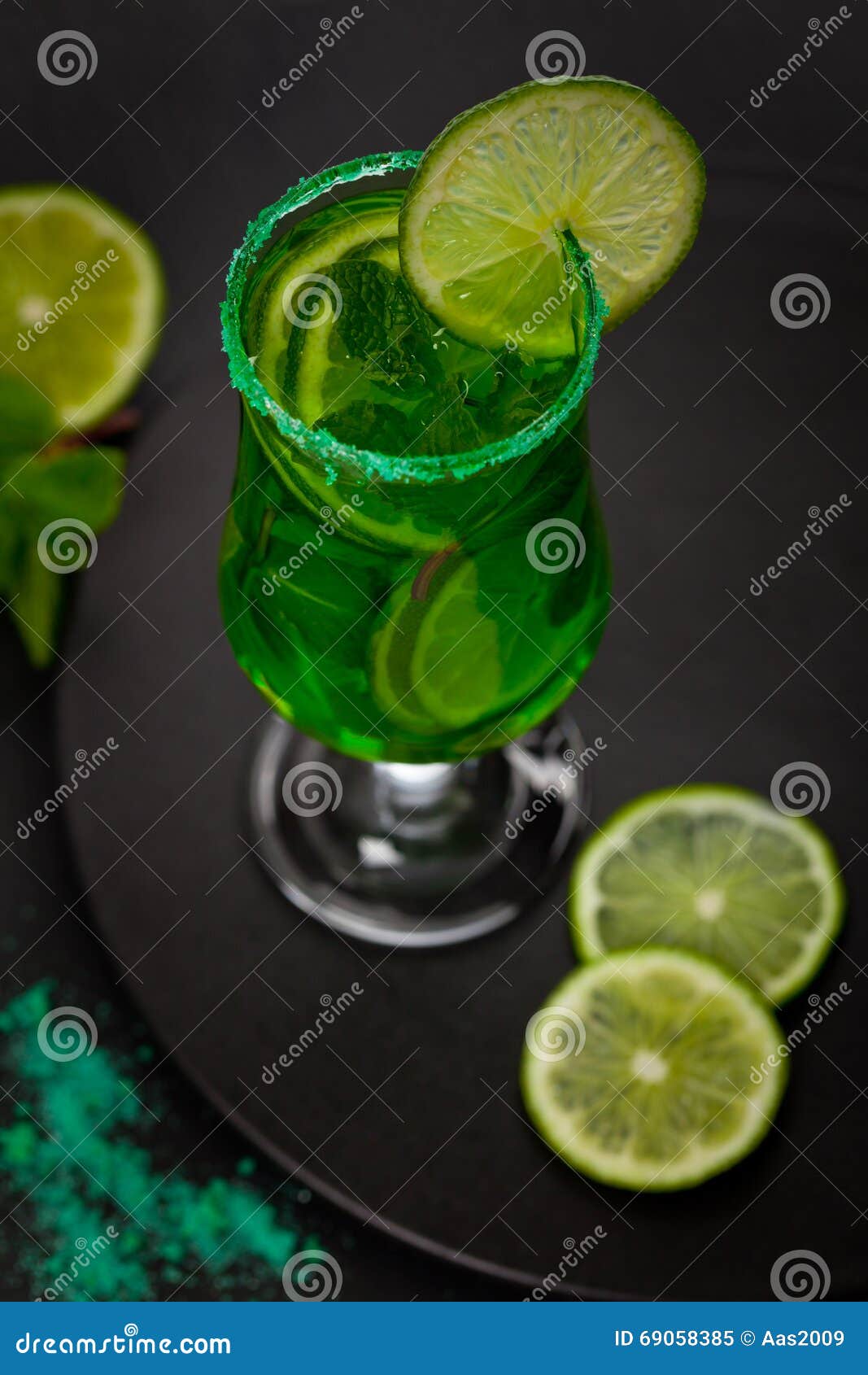 Lime and Mint, Green Vodka Drink Stock Image - Image of black, cool ...