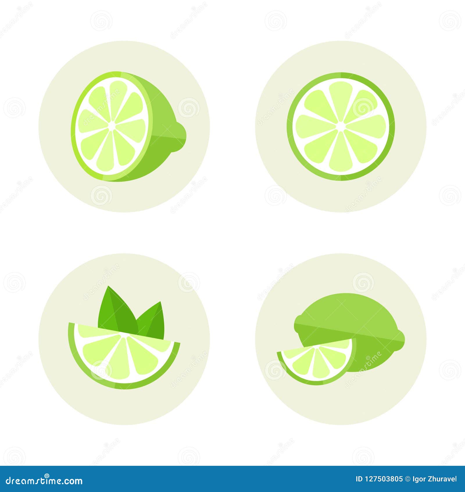 Lime Set of Vector Flat Round Icon Stock Vector - Illustration of juice ...