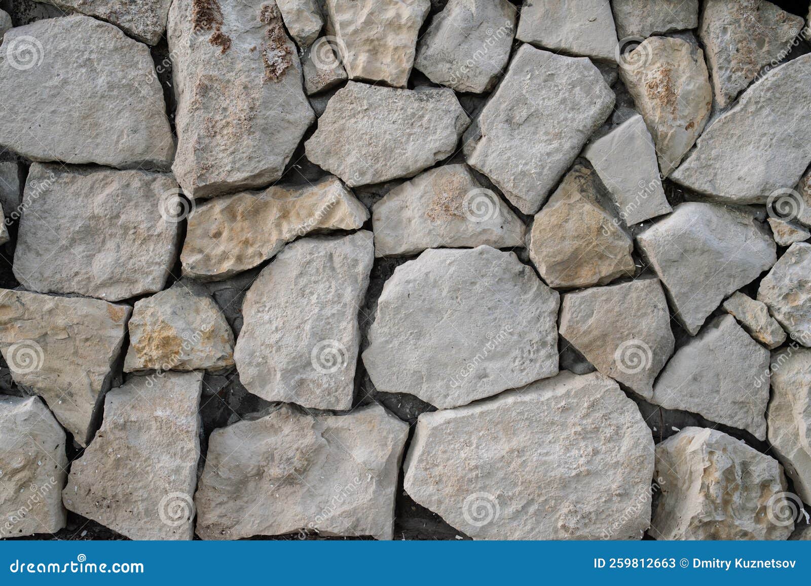 Lime Stone Wall Held Together by Grey Cement Mortar. with Wide Gaps ...