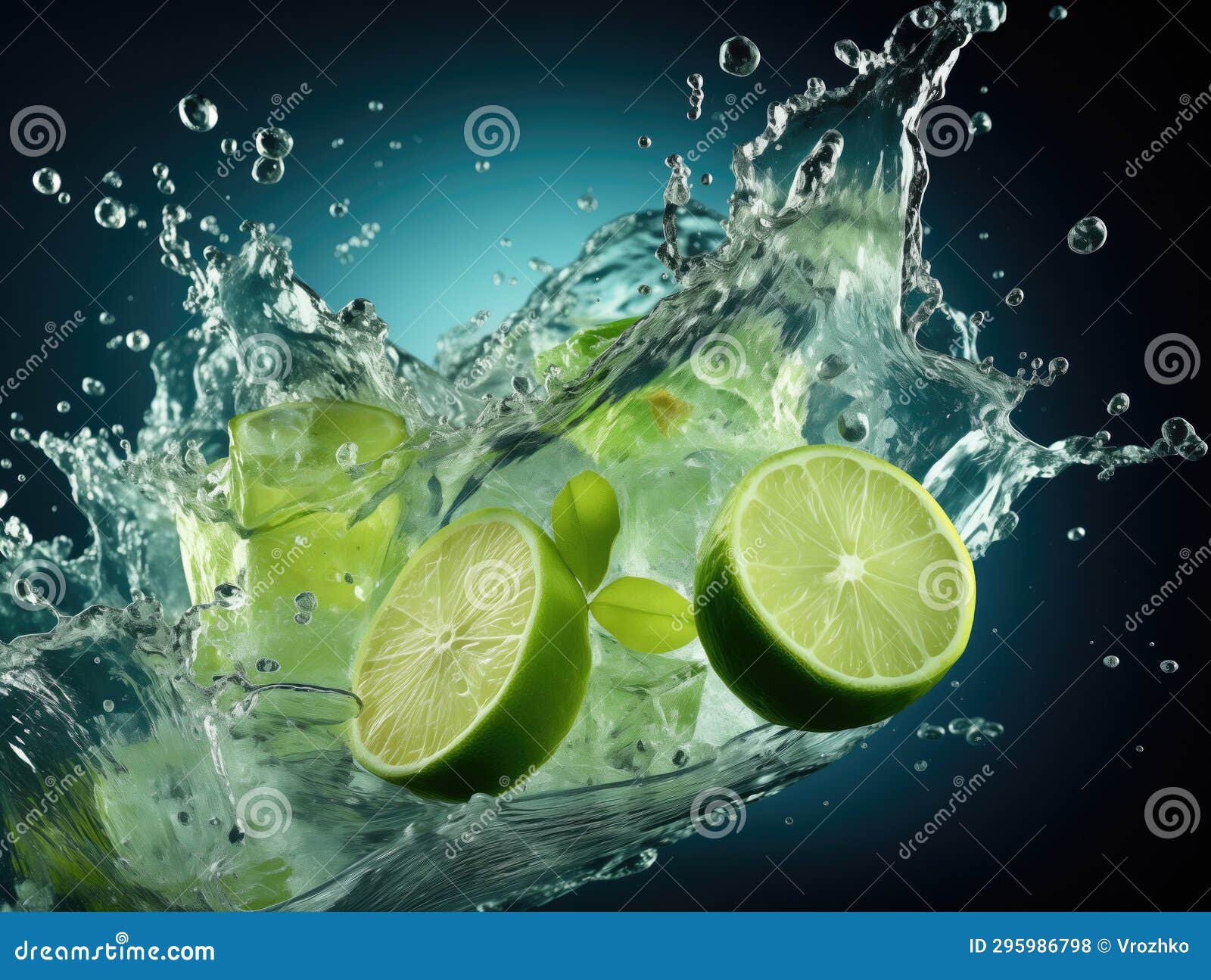 Lime in Water with Splash on Blue Background. Fresh Citrus Fruit Slices ...