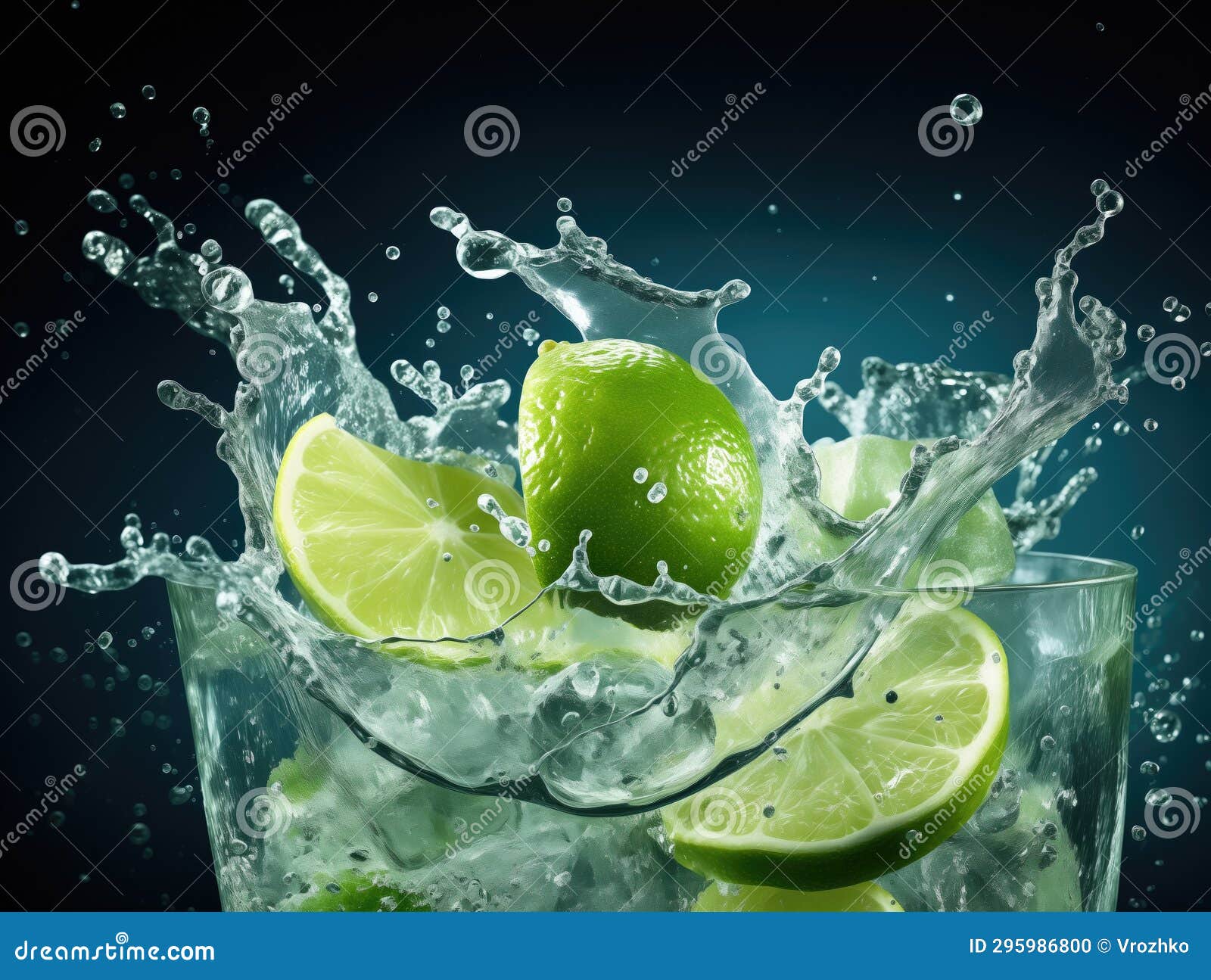 Lime in Water with Splash on Blue Background. Fresh Citrus Fruit Slices ...