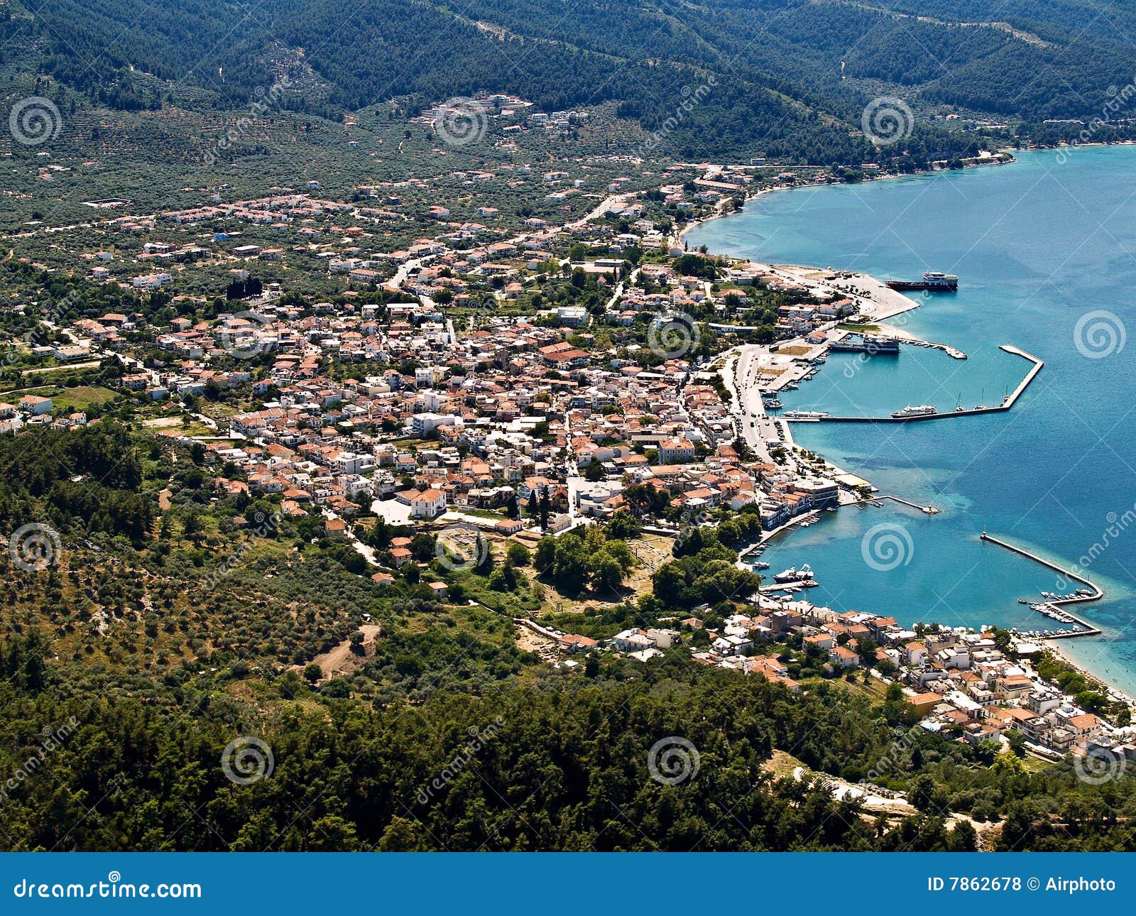 Limenas, Thassos, aerial stock photo. Image of pier, town - 7862678