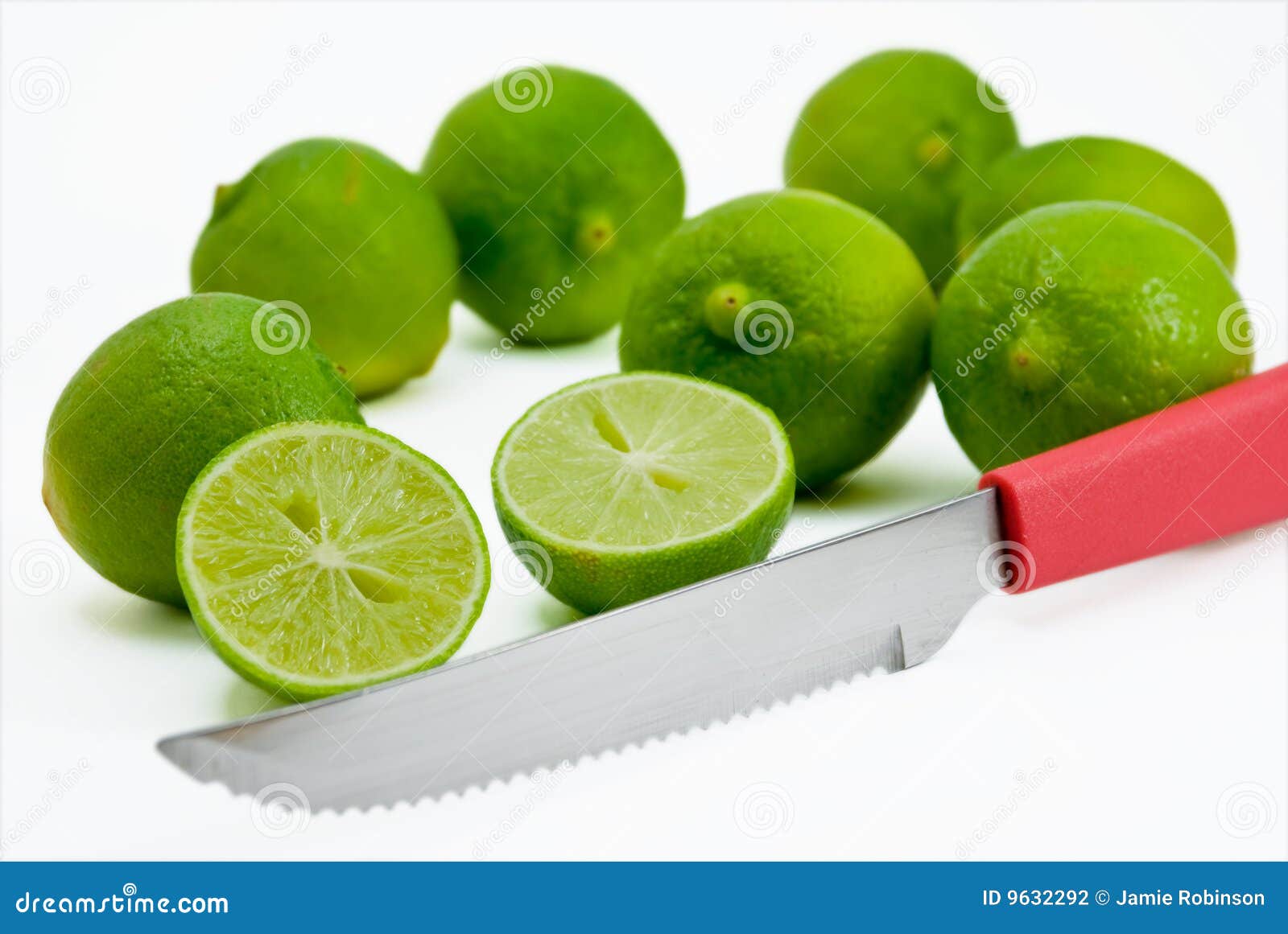 Limes Being Cut By Red Knife Stock Photo - Image of dieting, dessert ...