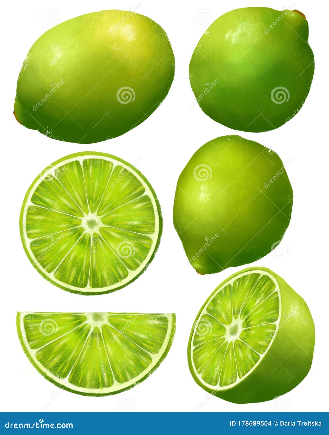 Limes Isolated On White Background. Lime Slice, Half Cut Lime ...