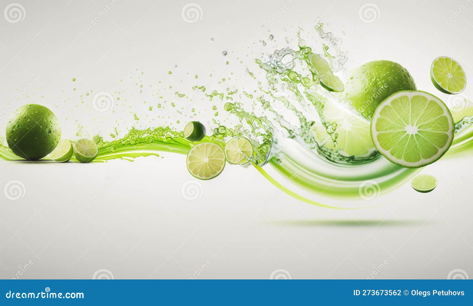 Limes and Lime Slices are Splashing Out of Water Stock Illustration ...