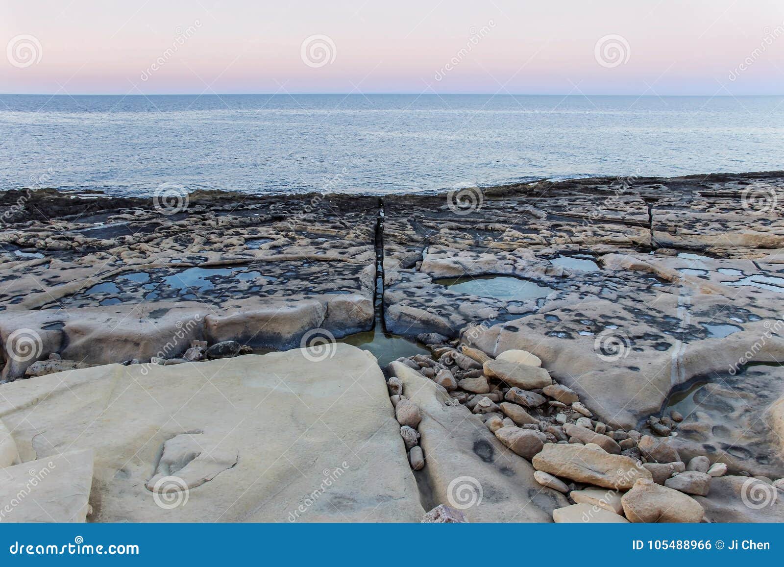 Limestone Beach in Malta at Sunset Stock Photo - Image of europe ...