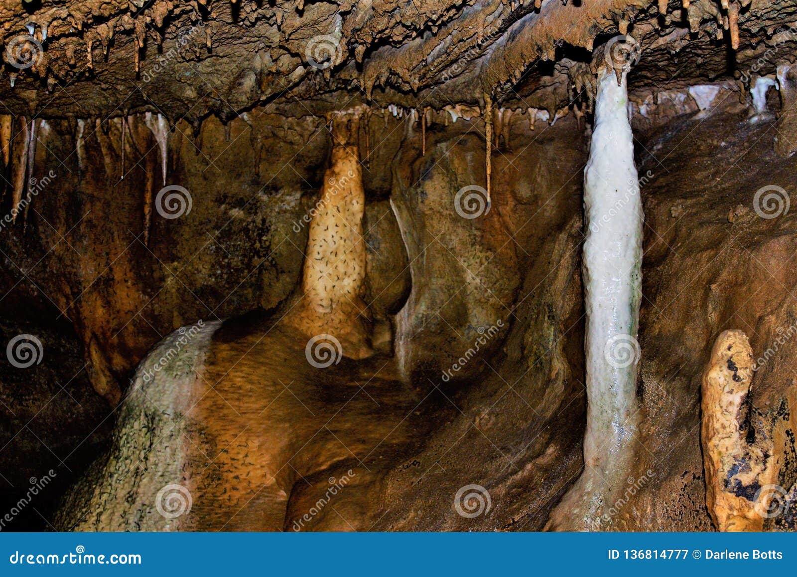 Limestone Cascade Down the Cave Stock Image - Image of abandoned, caves ...