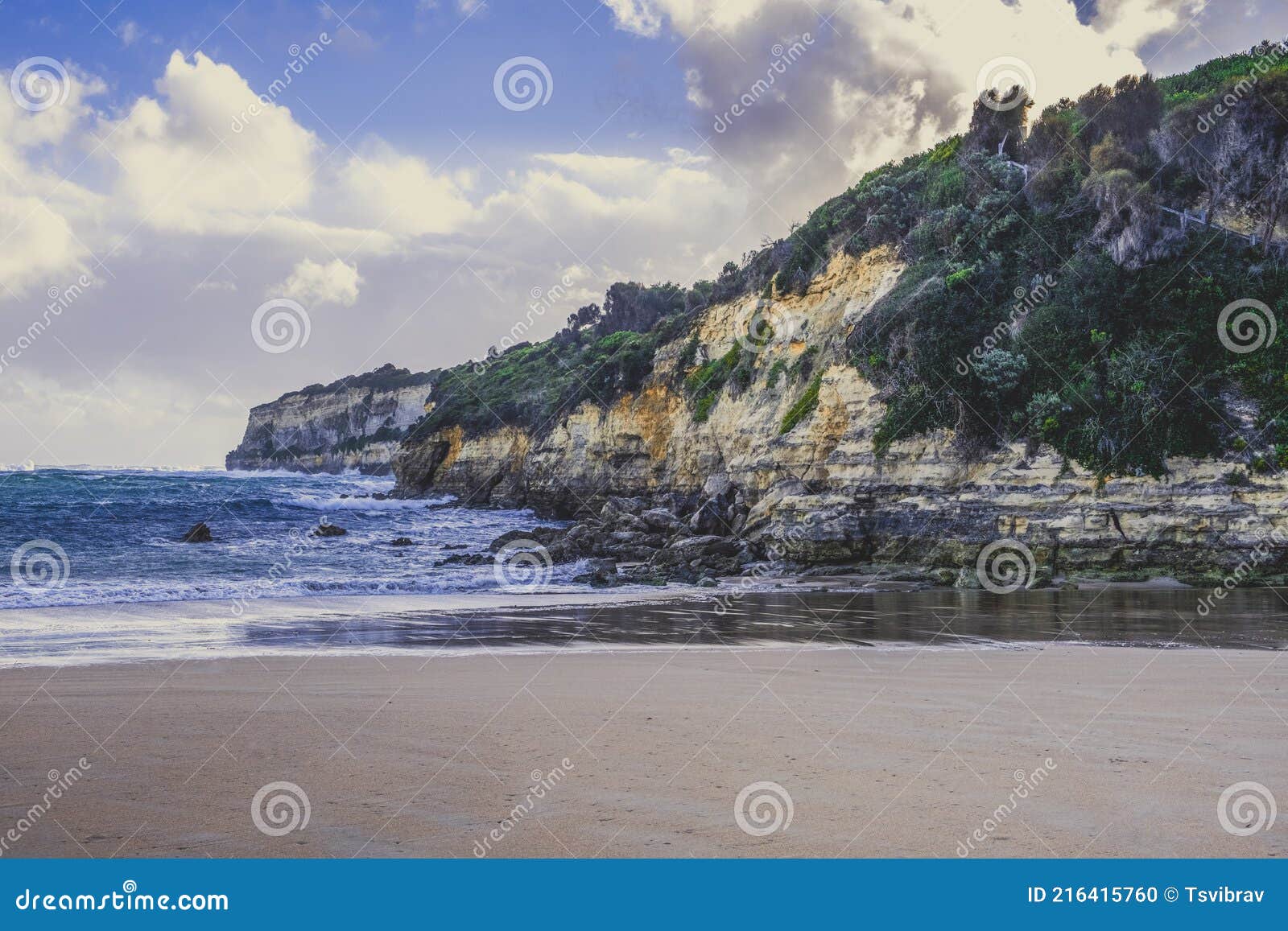 Limestone Cliffs Over Ocean Waves. Stock Photo - Image of pacific ...