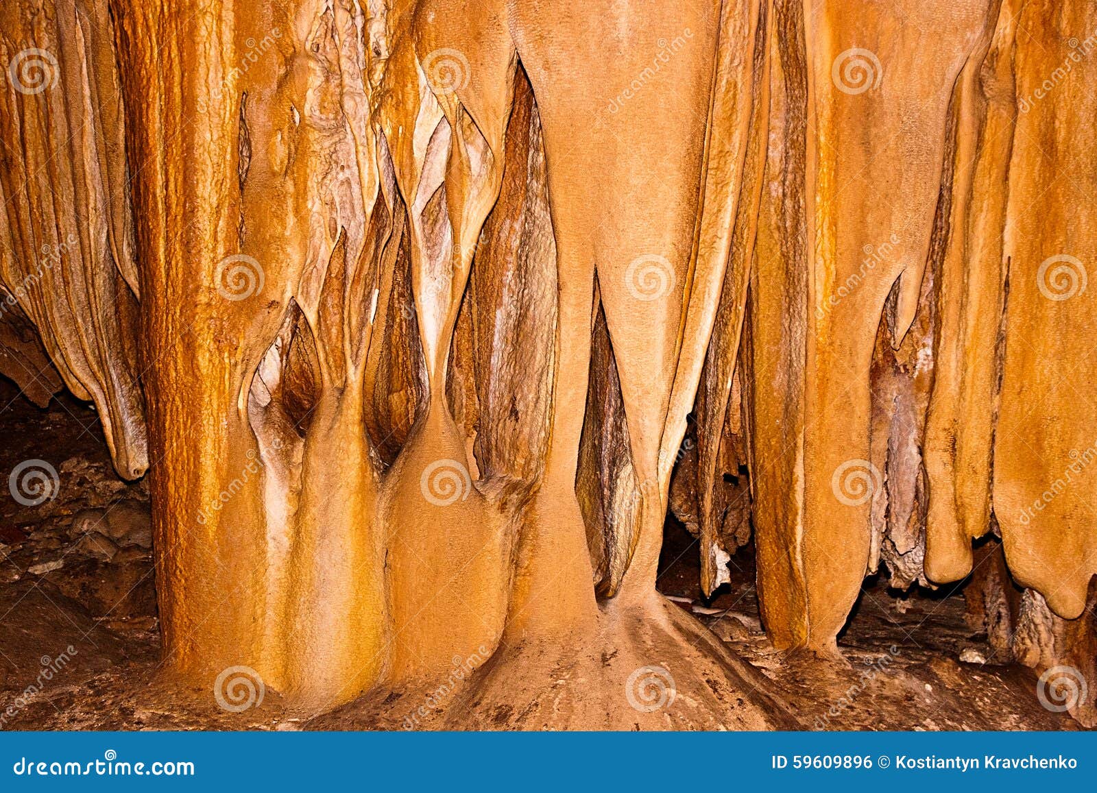Limestone Formations on the Wall of an Underground Cave. Stock Photo ...