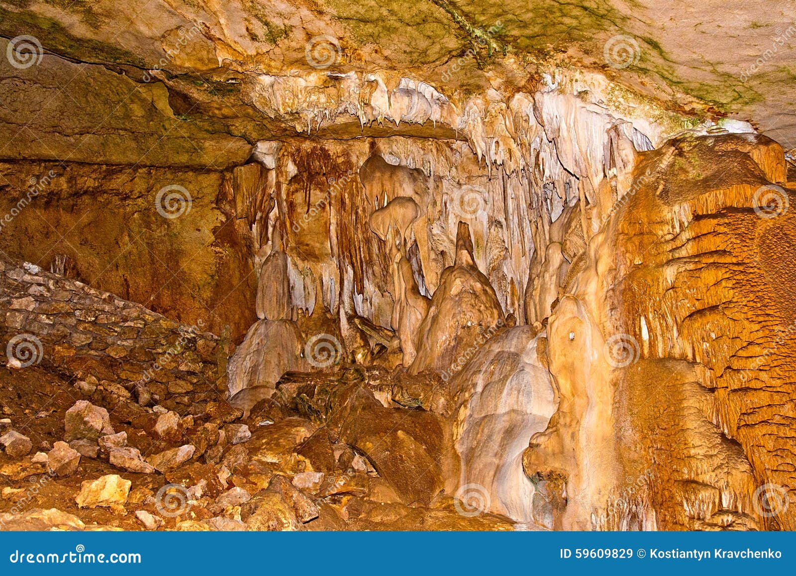 Limestone Formations on the Wall of an Underground Cave. Stalact Stock ...