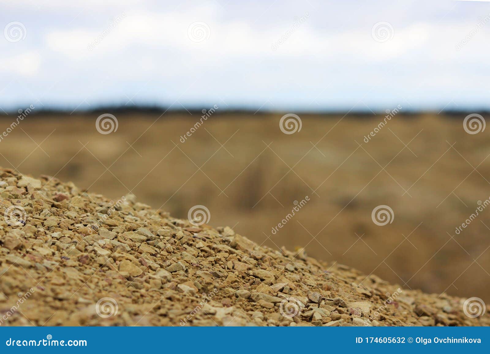 Limestone Mining. Small Stones Lie Mountain in the Foreground. Mining ...