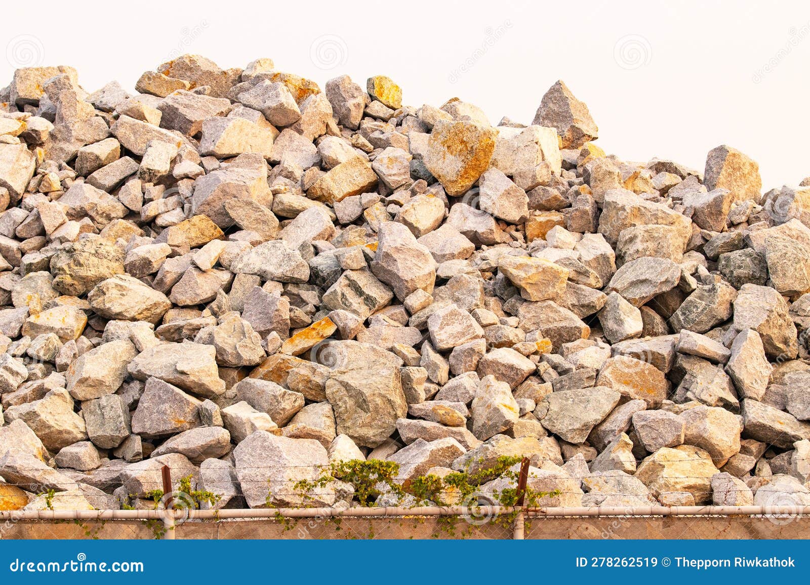 Limestone Pile Inside Fence with Clear Sky Bright Sunlight in ...