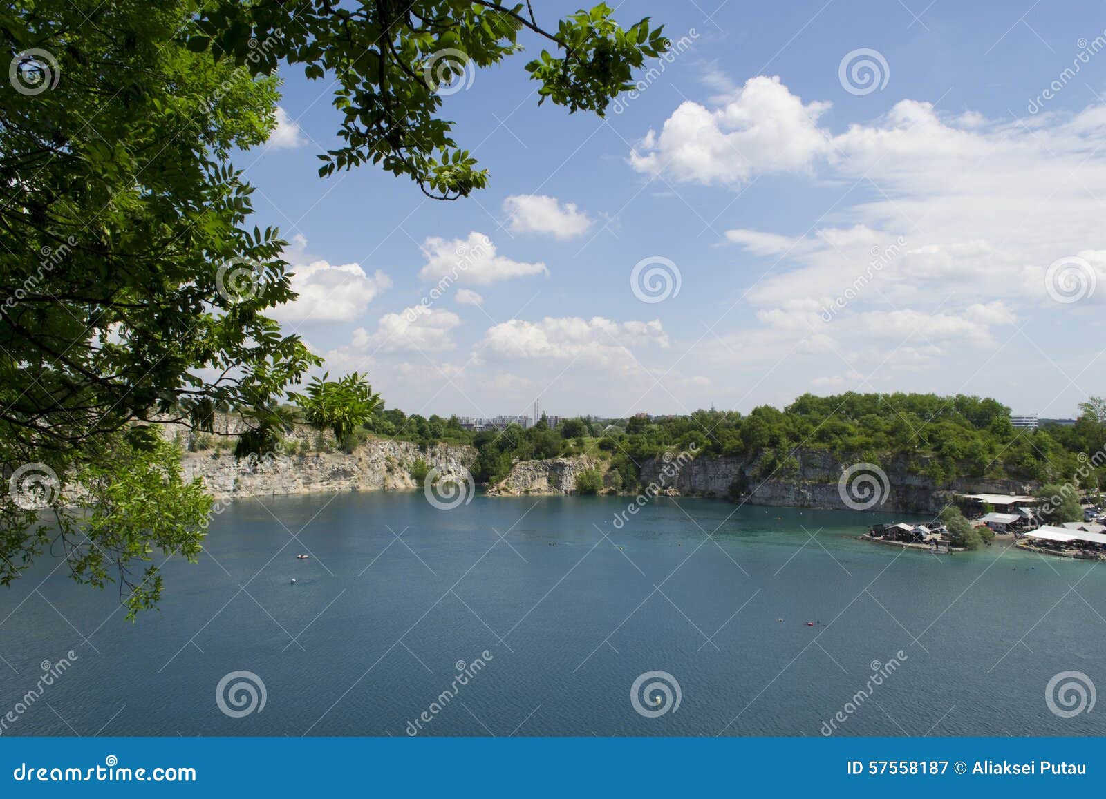 Limestone Quarry Lake with Deep Blue Water Stock Image - Image of base ...