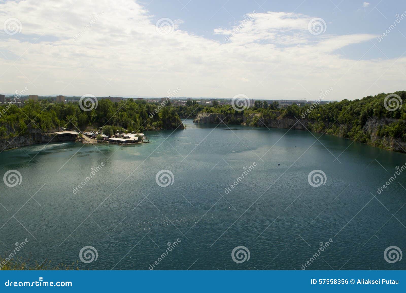 Limestone Quarry Lake with Deep Blue Water Stock Photo - Image of ...