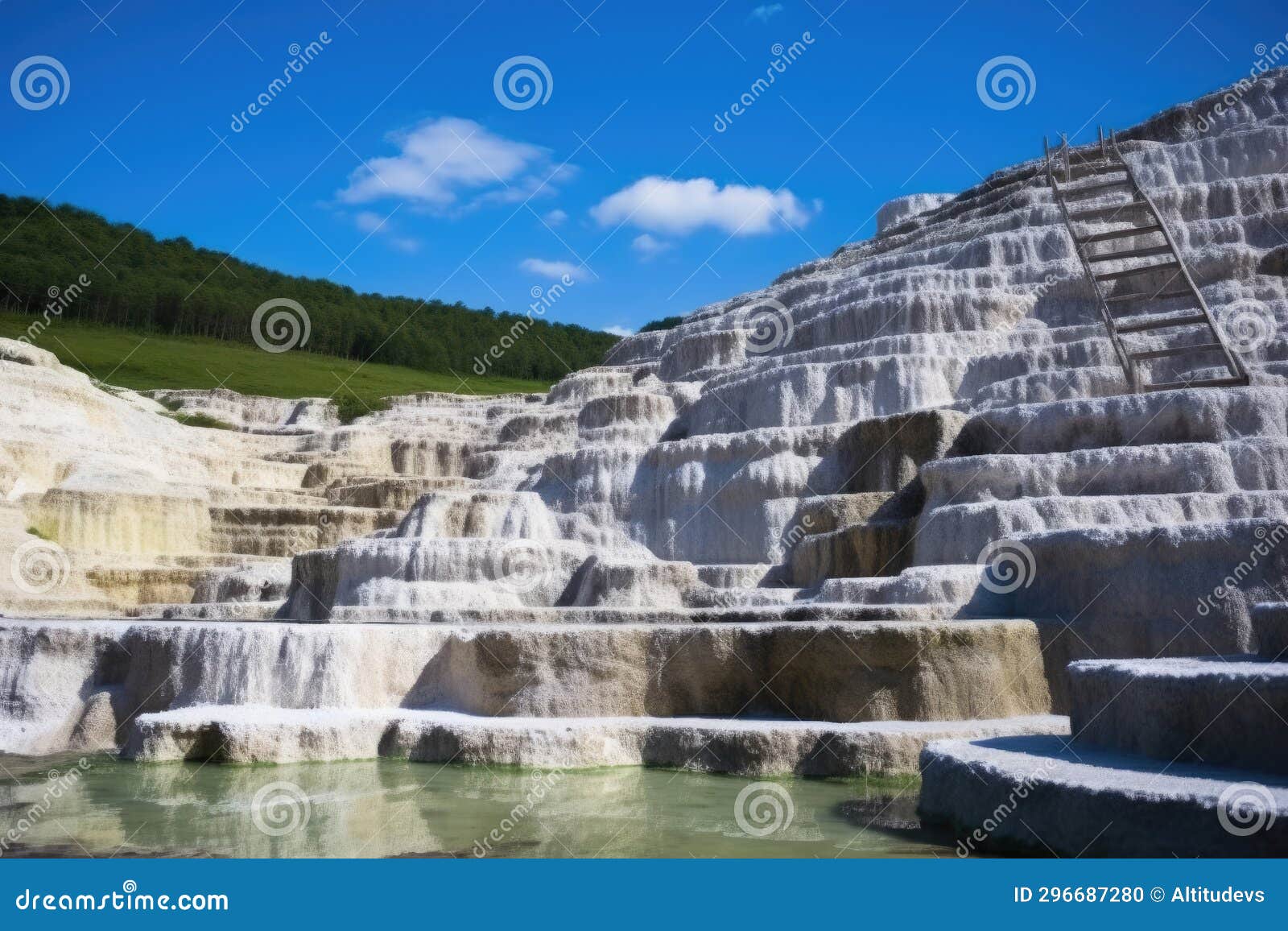 Limestone Terraces Step Down To a Thermal Hot Spring Stock Photo ...