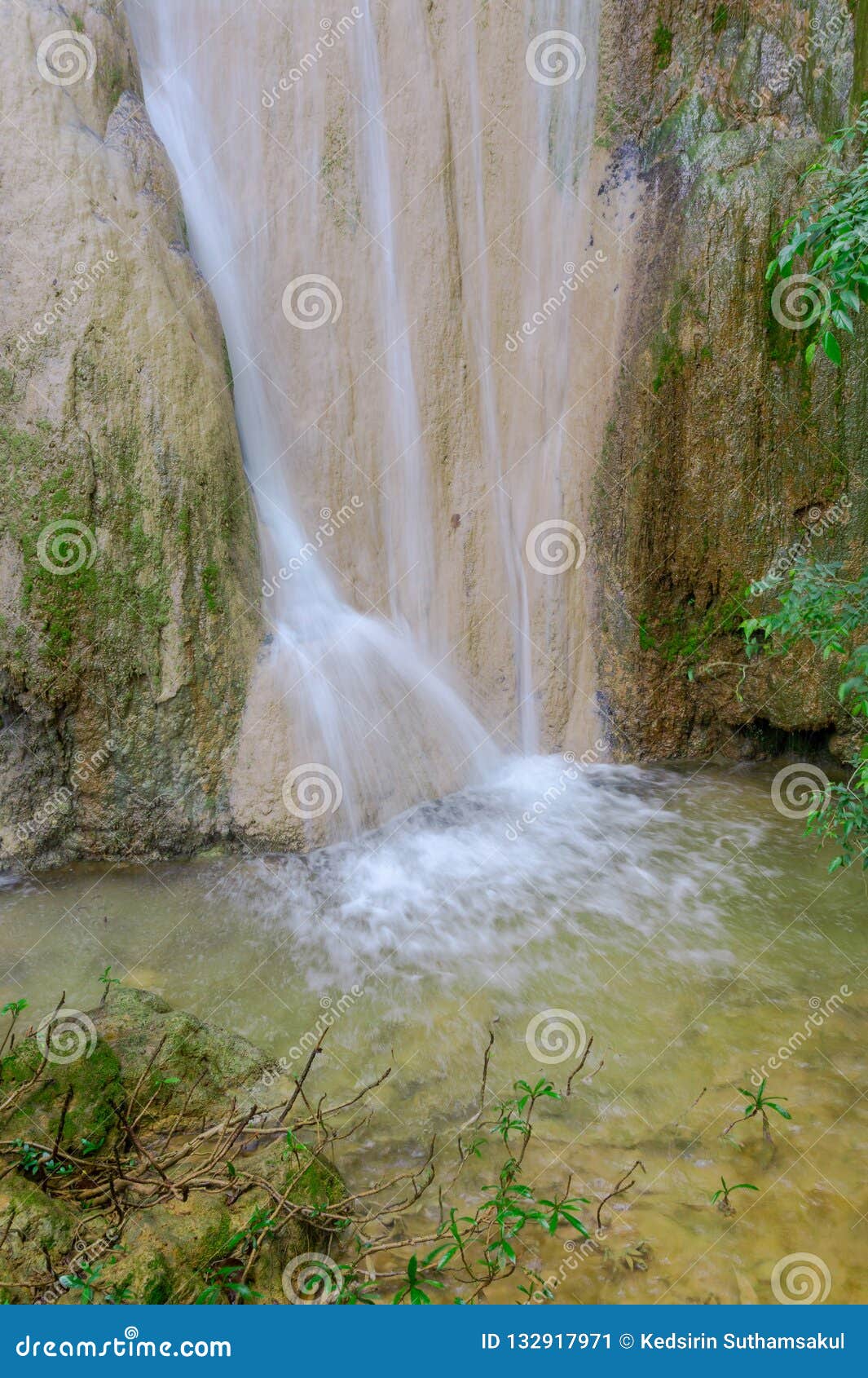 Limestone Waterfall in Green Forest Stock Image - Image of limestone ...
