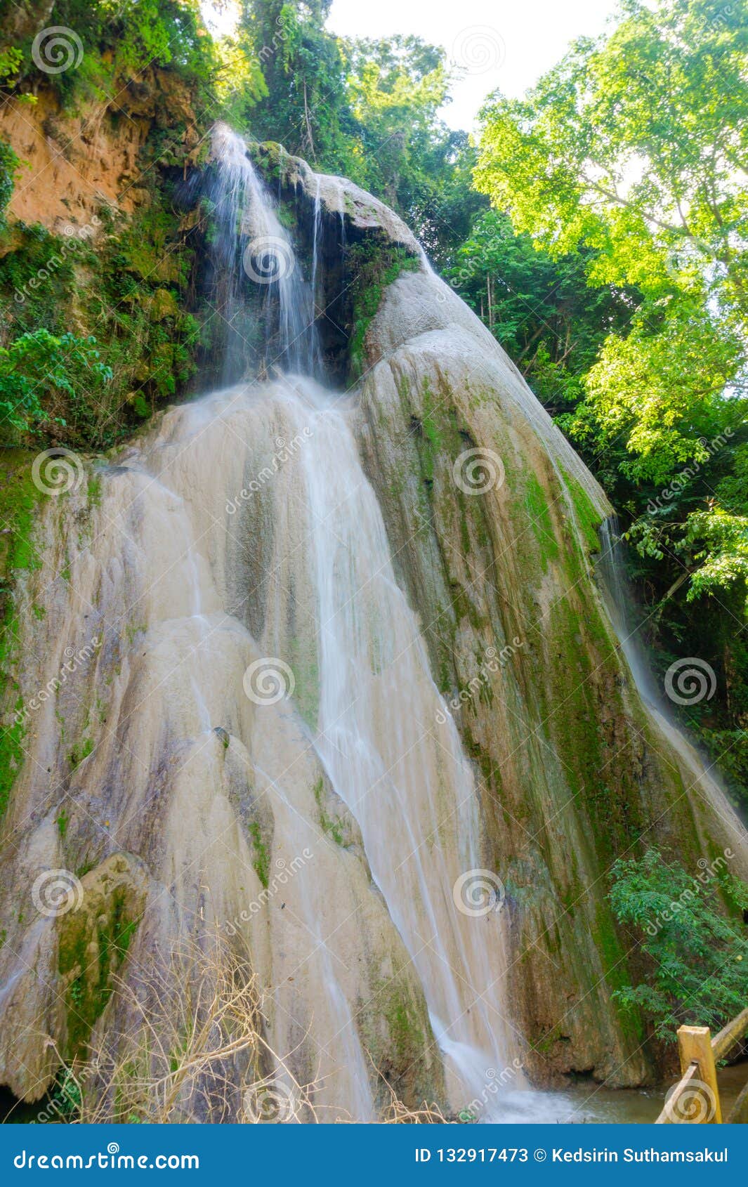Limestone Waterfall in Green Forest Stock Image - Image of green ...