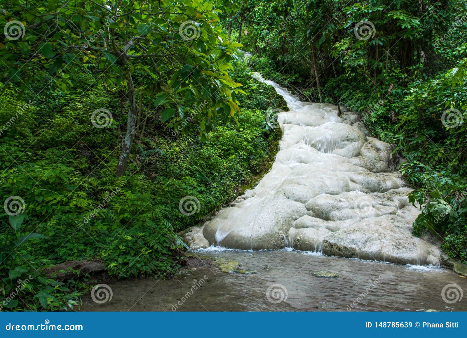 Limestone Waterfall in the Jungle. Thailand Limestone Waterfall Stock ...