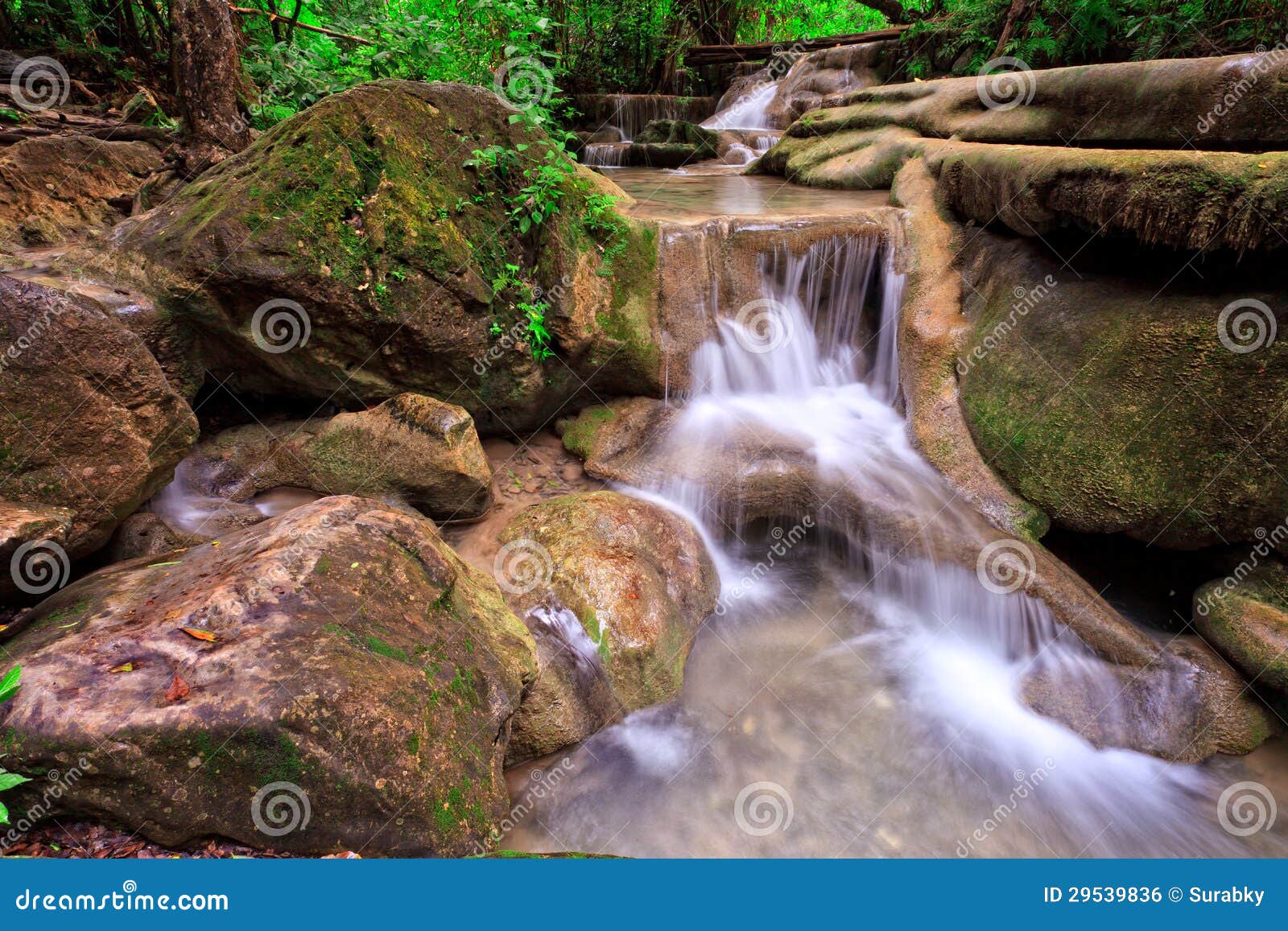 Limestone Waterfall in Tropical Forest Stock Photo - Image of season ...