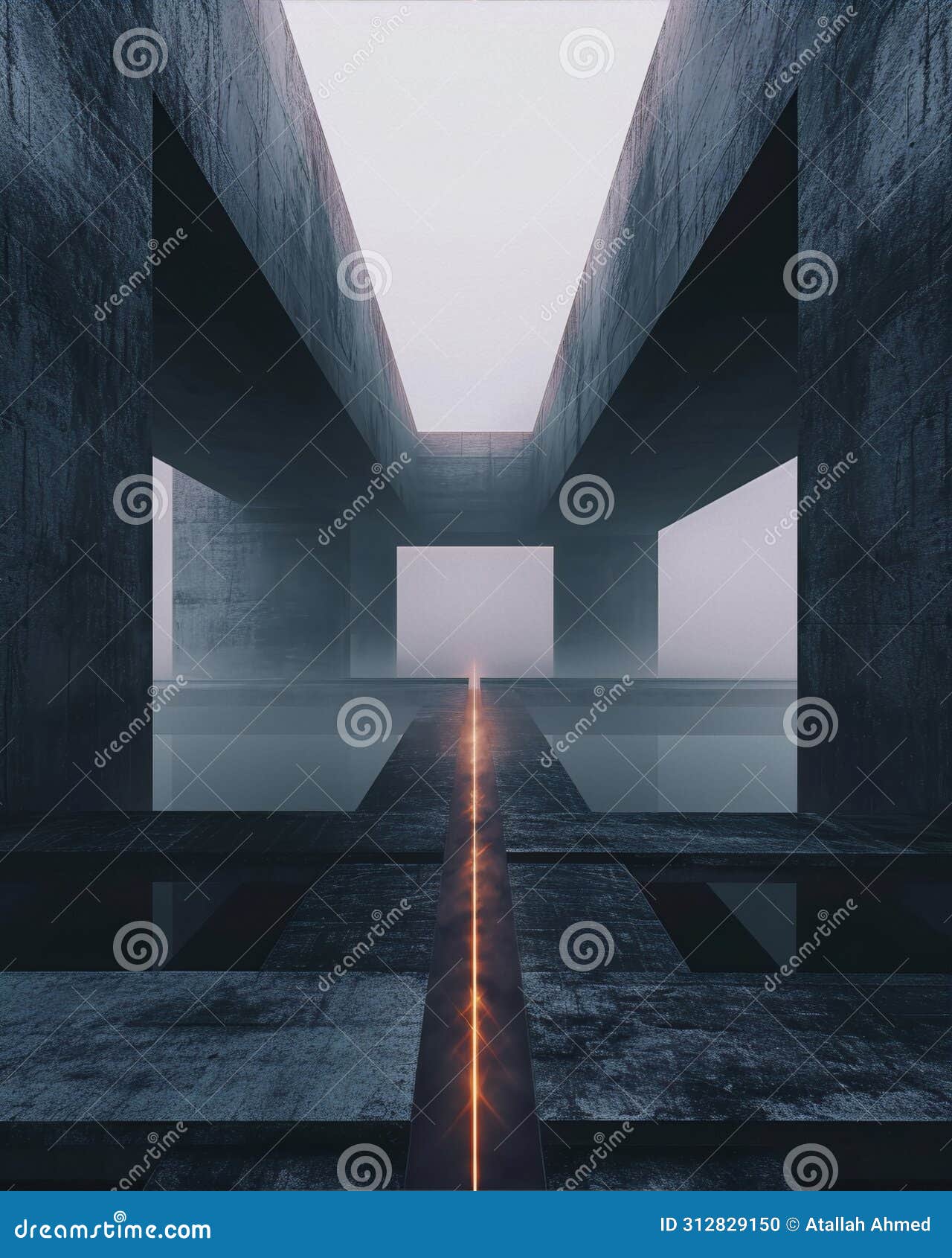 Liminal Space Rendered in 3d Showing a Long Concrete Hallway with an ...