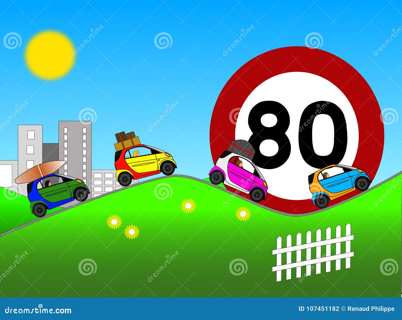 Limit Speed at 80 Km/h on the Holidays Road Stock Illustration ...