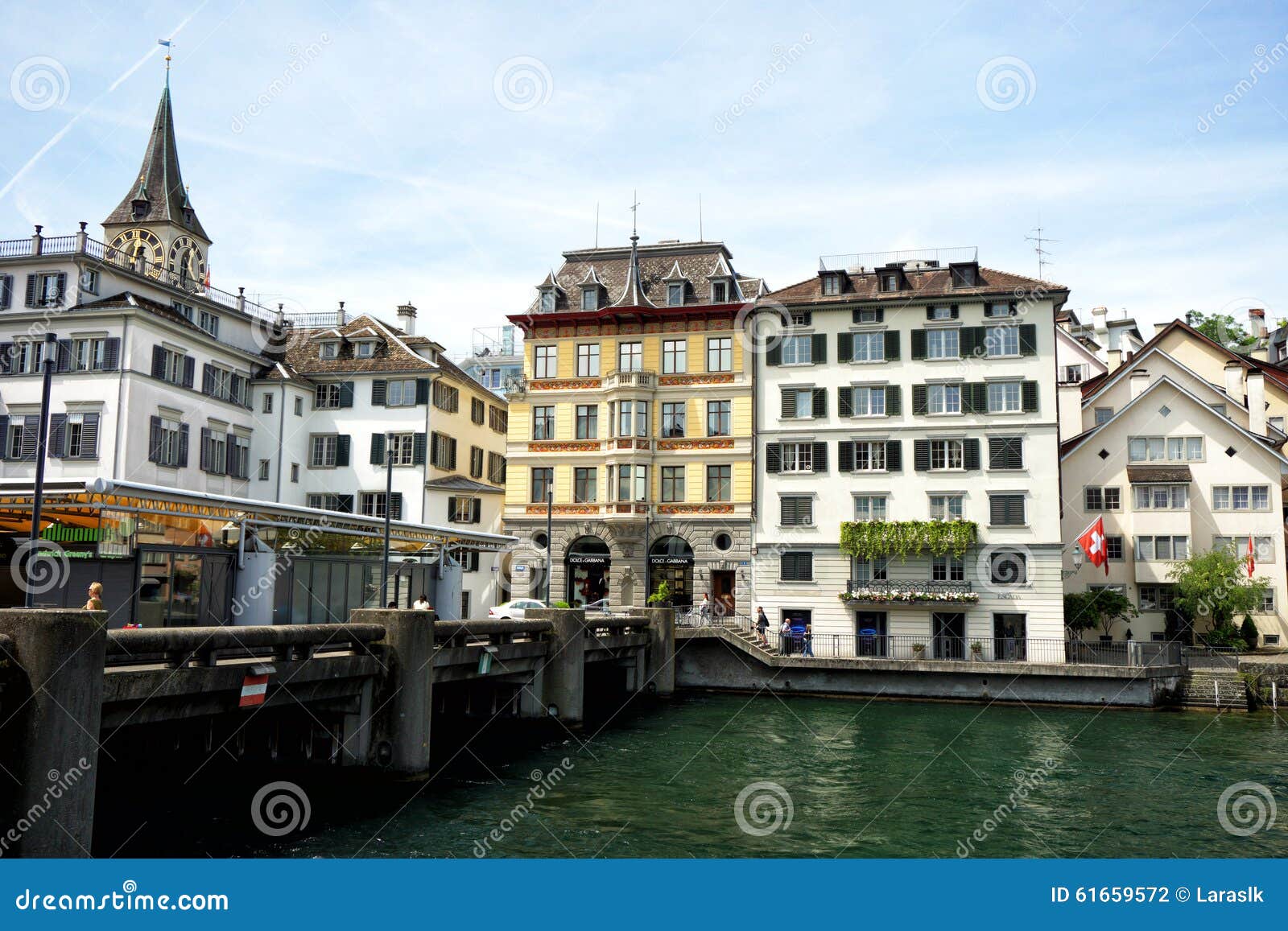 Limmat river, Zurich stock photo. Image of roof, tower - 61659572