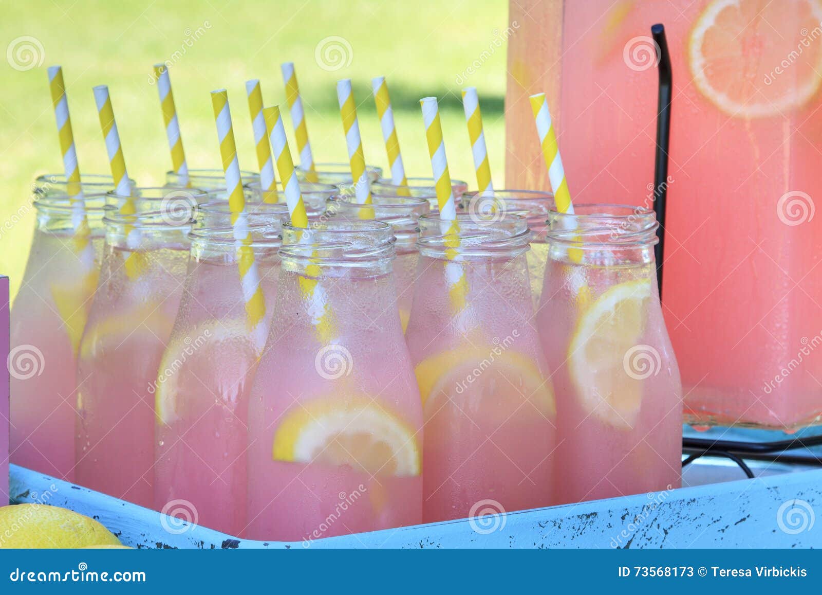 Limonada Rosada En La Comida Campestre En Parque Imagen de archivo ...