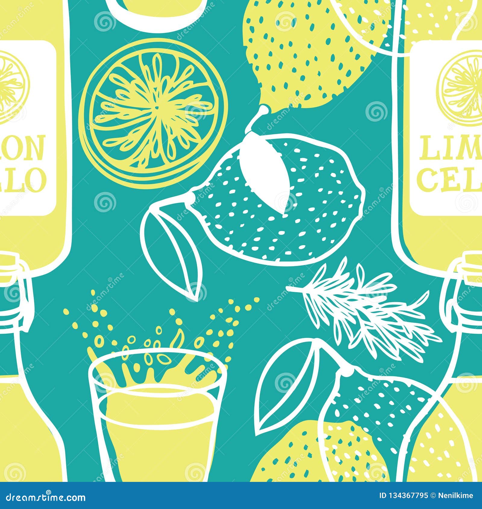 Limoncello Italian Traditional Drink Seamless Pattern Stock Vector ...