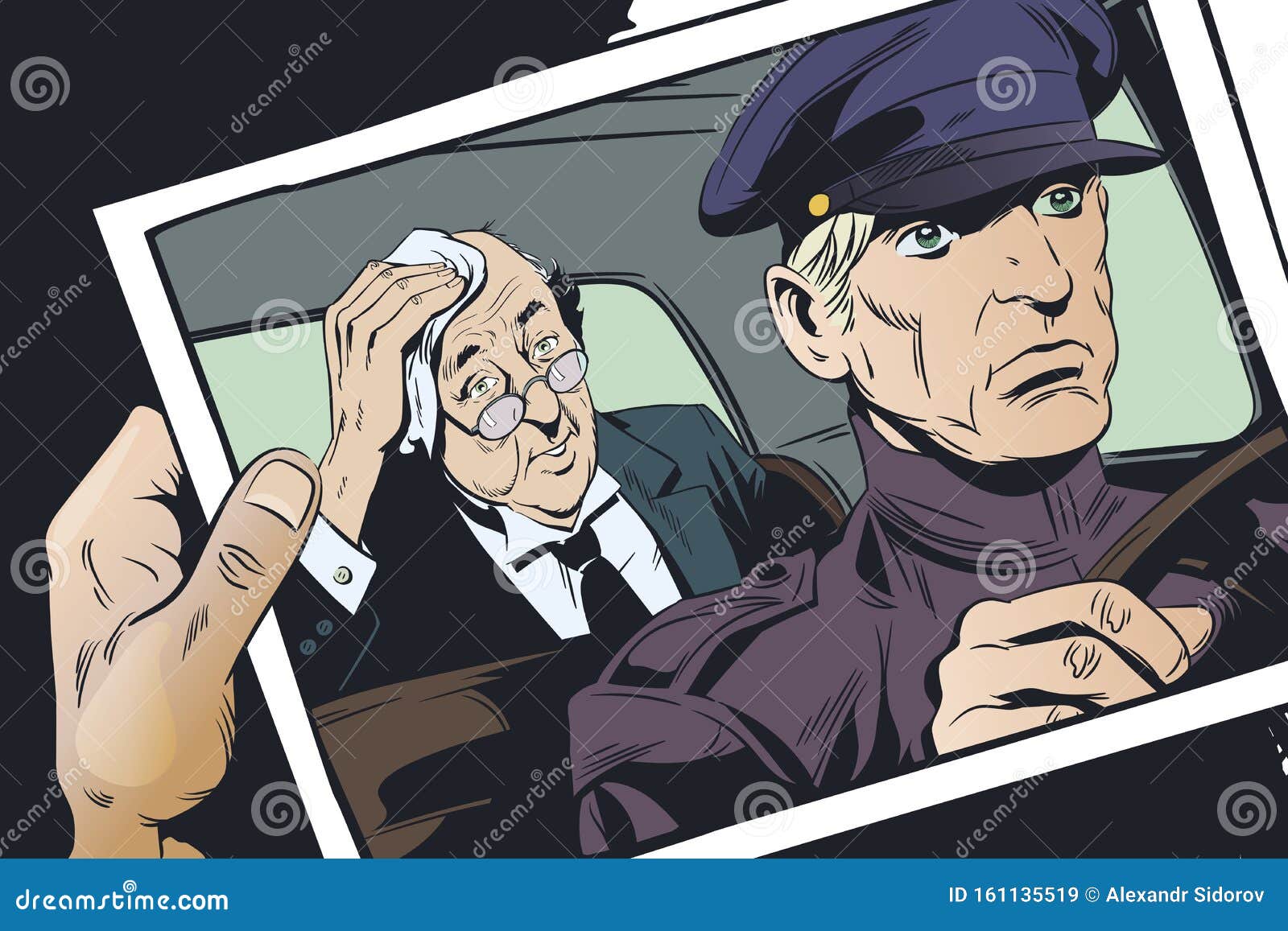 Limousine Driver In Uniform. Chauffeur Saluting Passenger. Pop Art ...