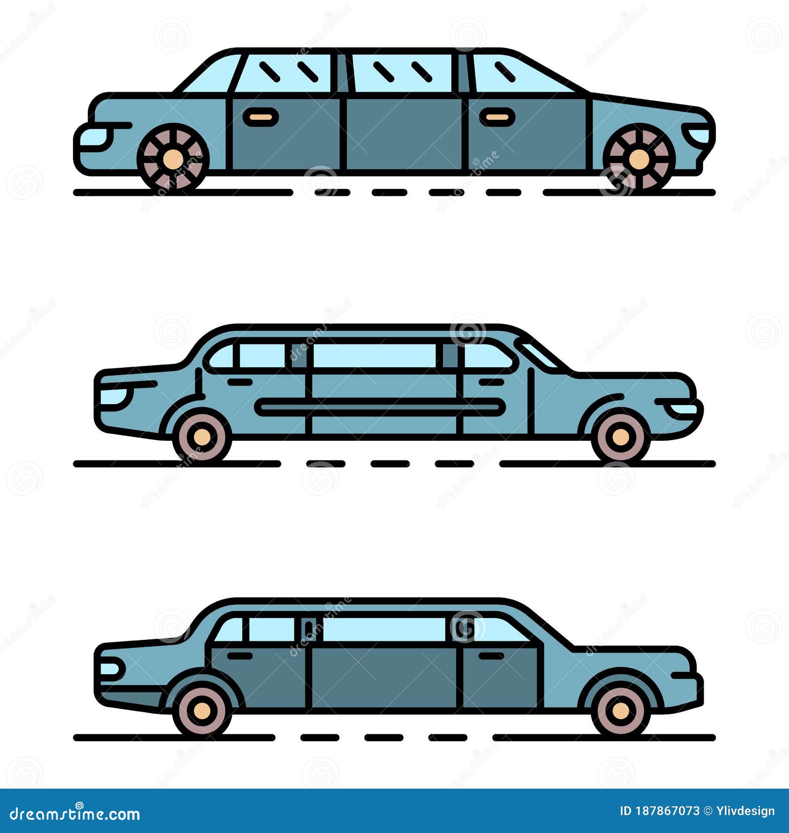 Limousine Icons Set Vector Flat Stock Vector - Illustration of limo ...