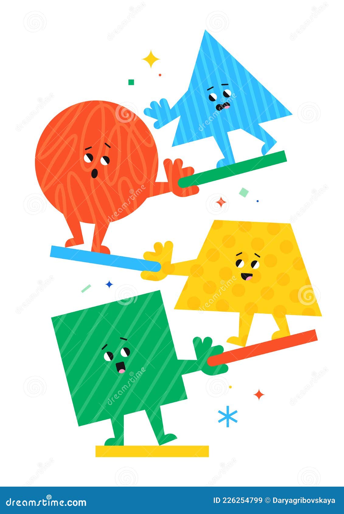 Lindas Figuras Geométricas De Dibujos Animados Con Diferentes Emociones