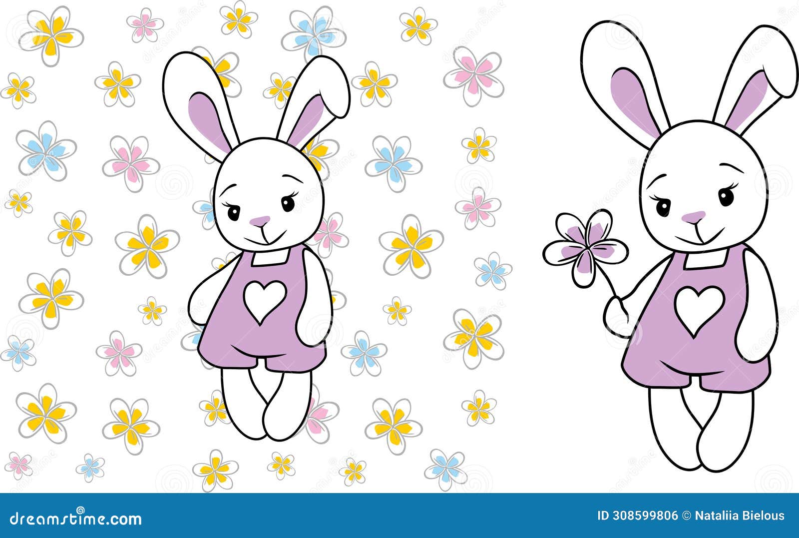 Lindo Conejo De Dibujos Animados Con Flor Ilustración del Vector ...