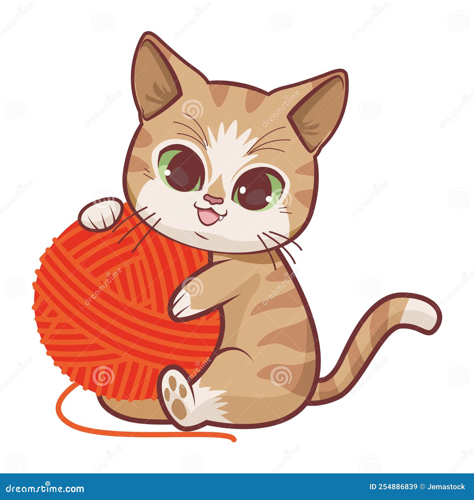 Lindo Gato Con Bola De Hilo Ilustración del Vector - Ilustración de cubo, amigo: 254886839