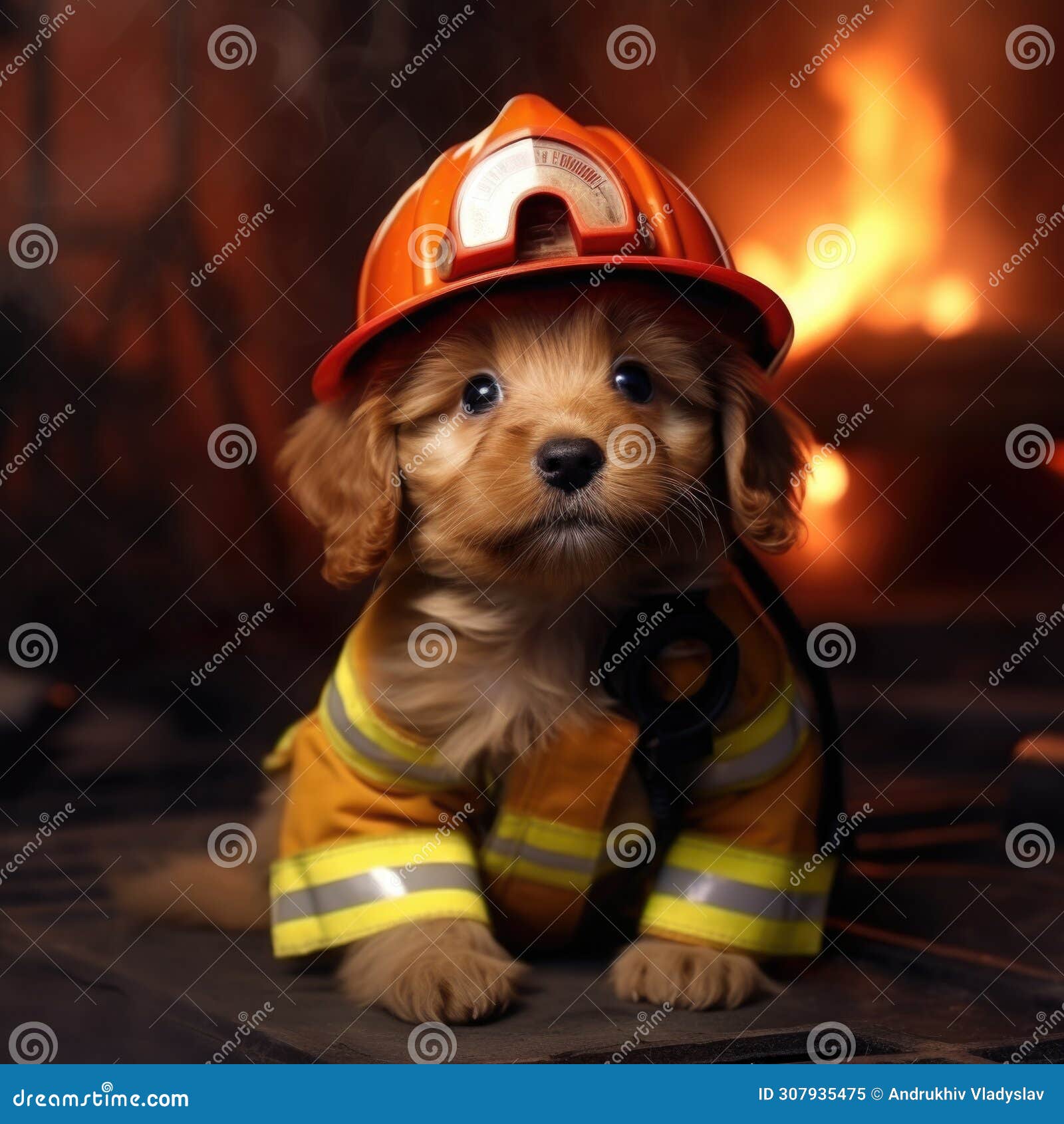 Lindo Perro Con Uniforme De Bombero Stock de ilustración - Ilustración ...